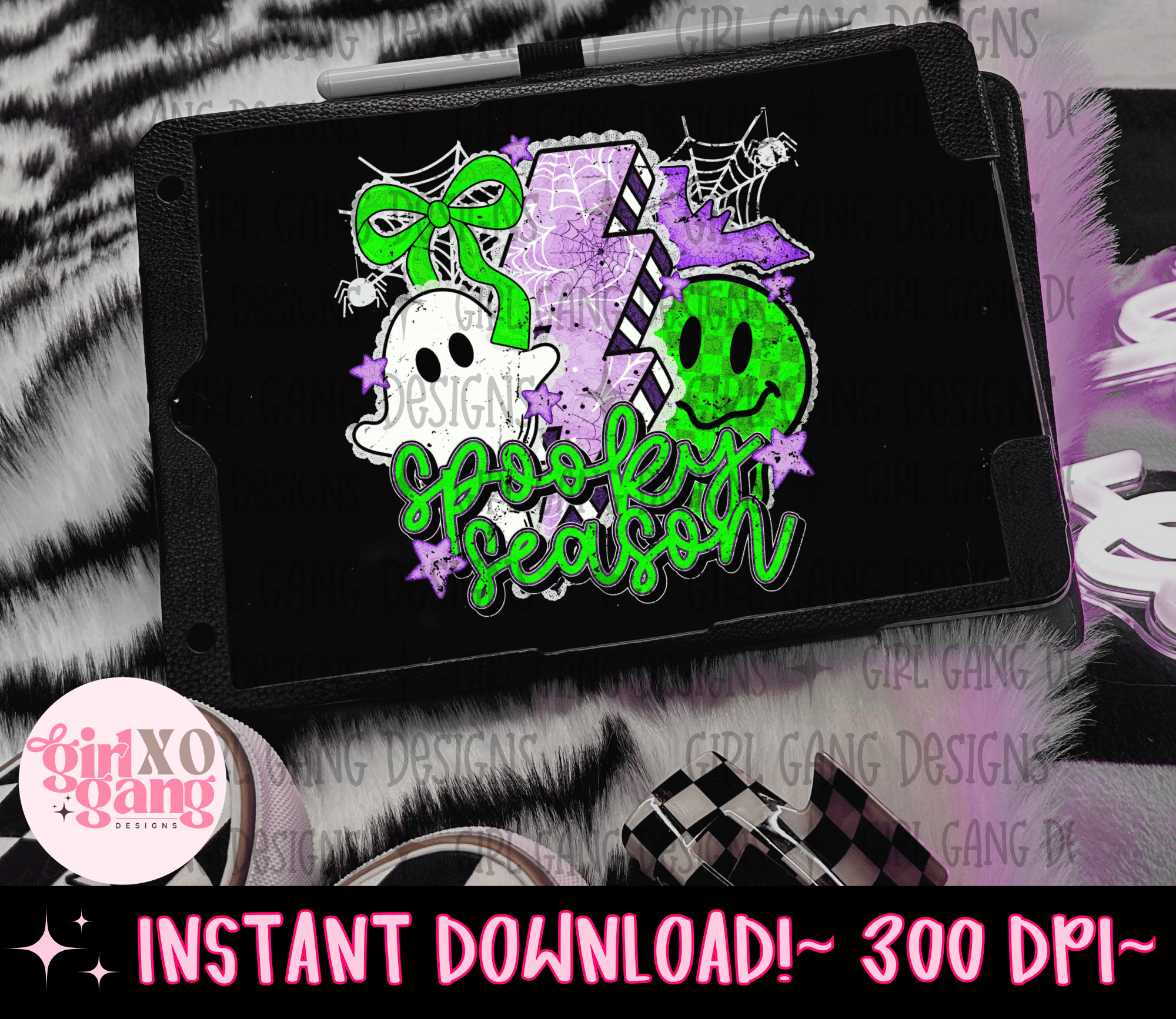 Spooky season png, Neon green and purple halloween design, White and black outlines included ...