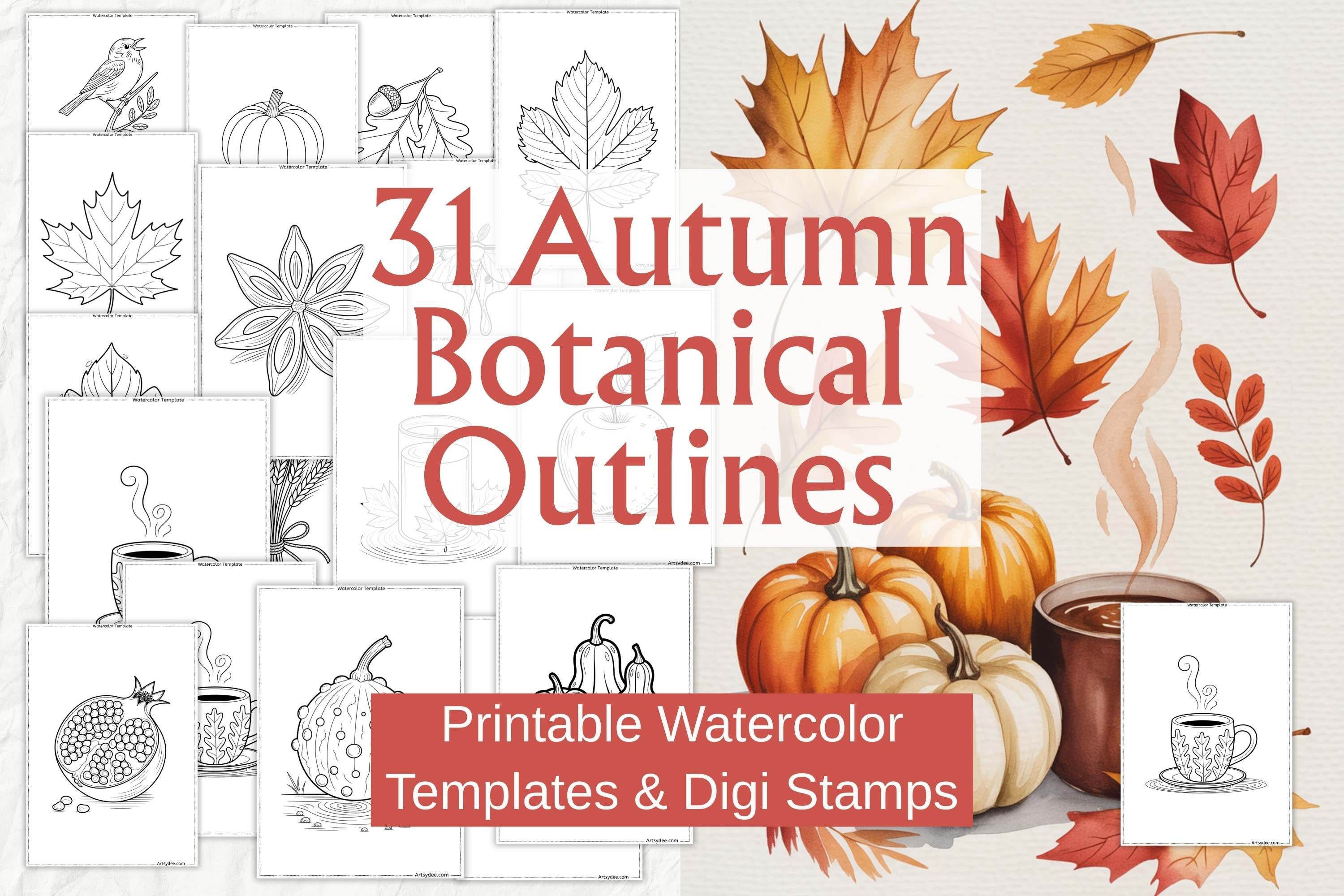 31 Fall Watercolor Outlines & Digital Stamps - Payhip