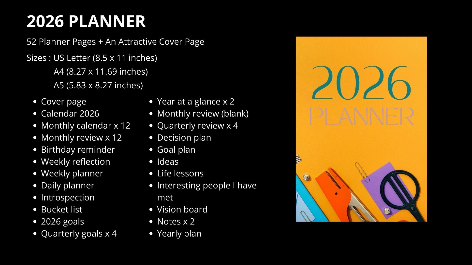 Printable 2026 Planner, Monthly Calendar and Goal Plan