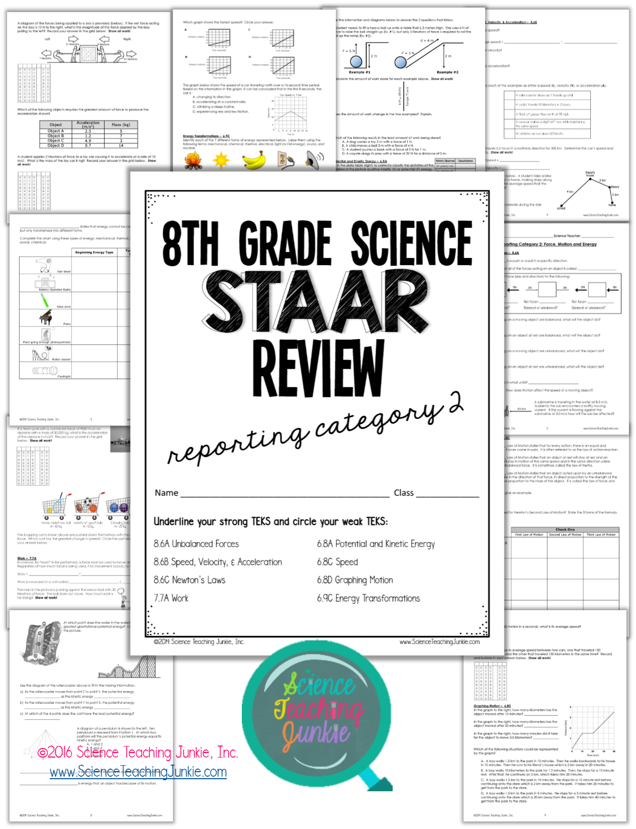 8th Grade Science STAAR Test Prep Review-Reporting Cat.2 (Force,Motion ...