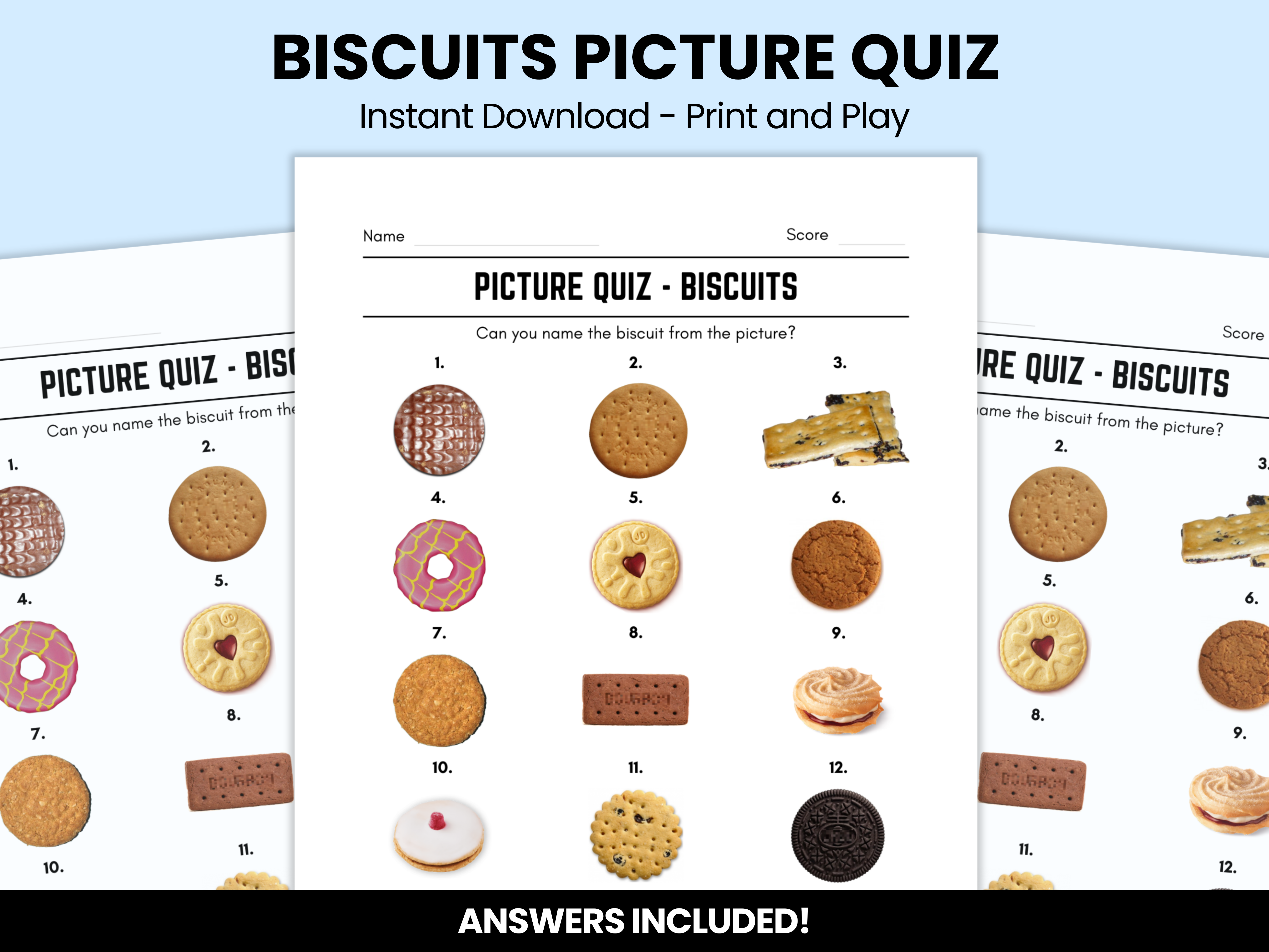 Biscuits Picture Quiz With Answers – Instant Download