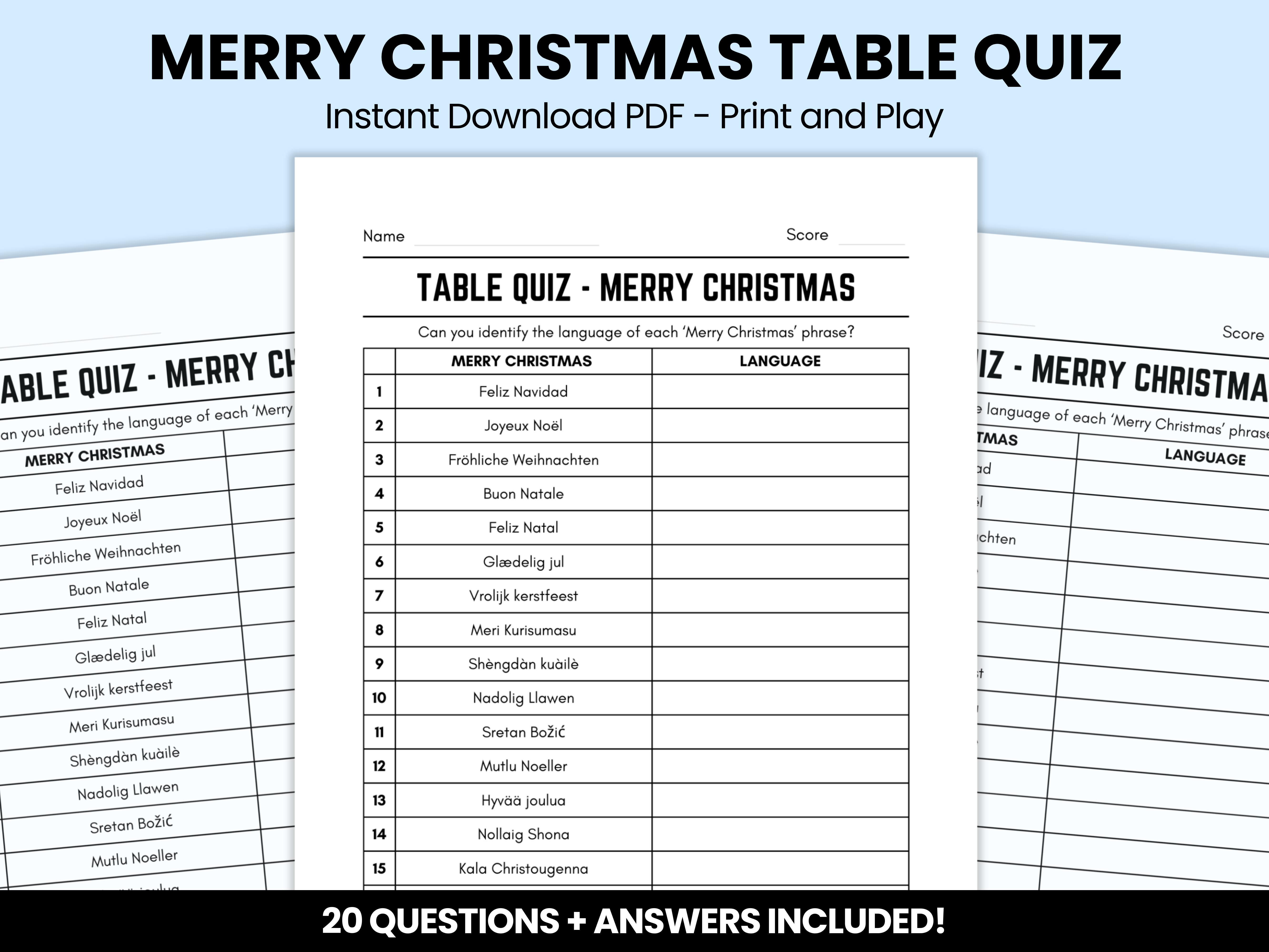 Merry Christmas Table Quiz With Answers – Instant Download