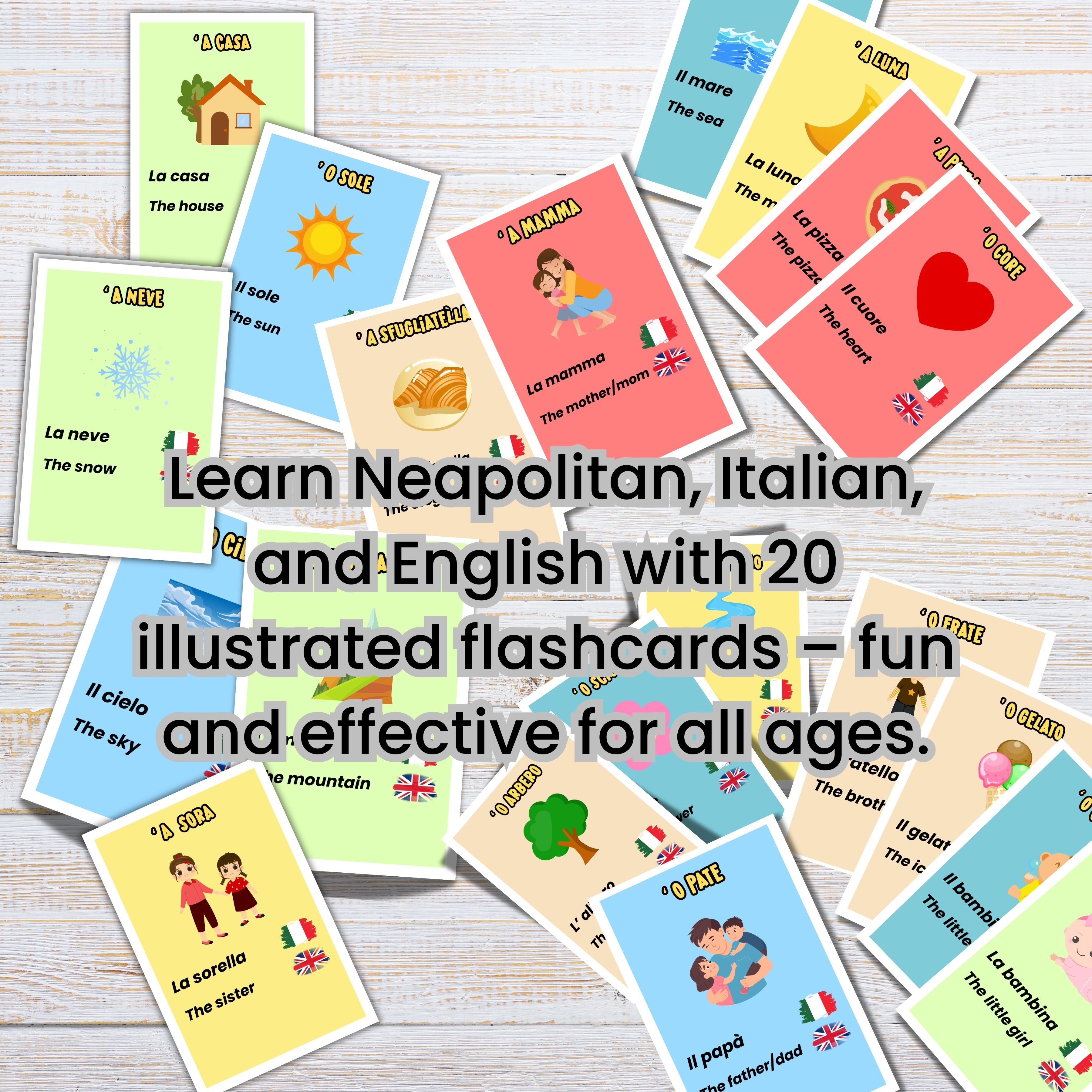 20 Trilingual Flashcards Neapolitan Italian English | Printable PDF ...