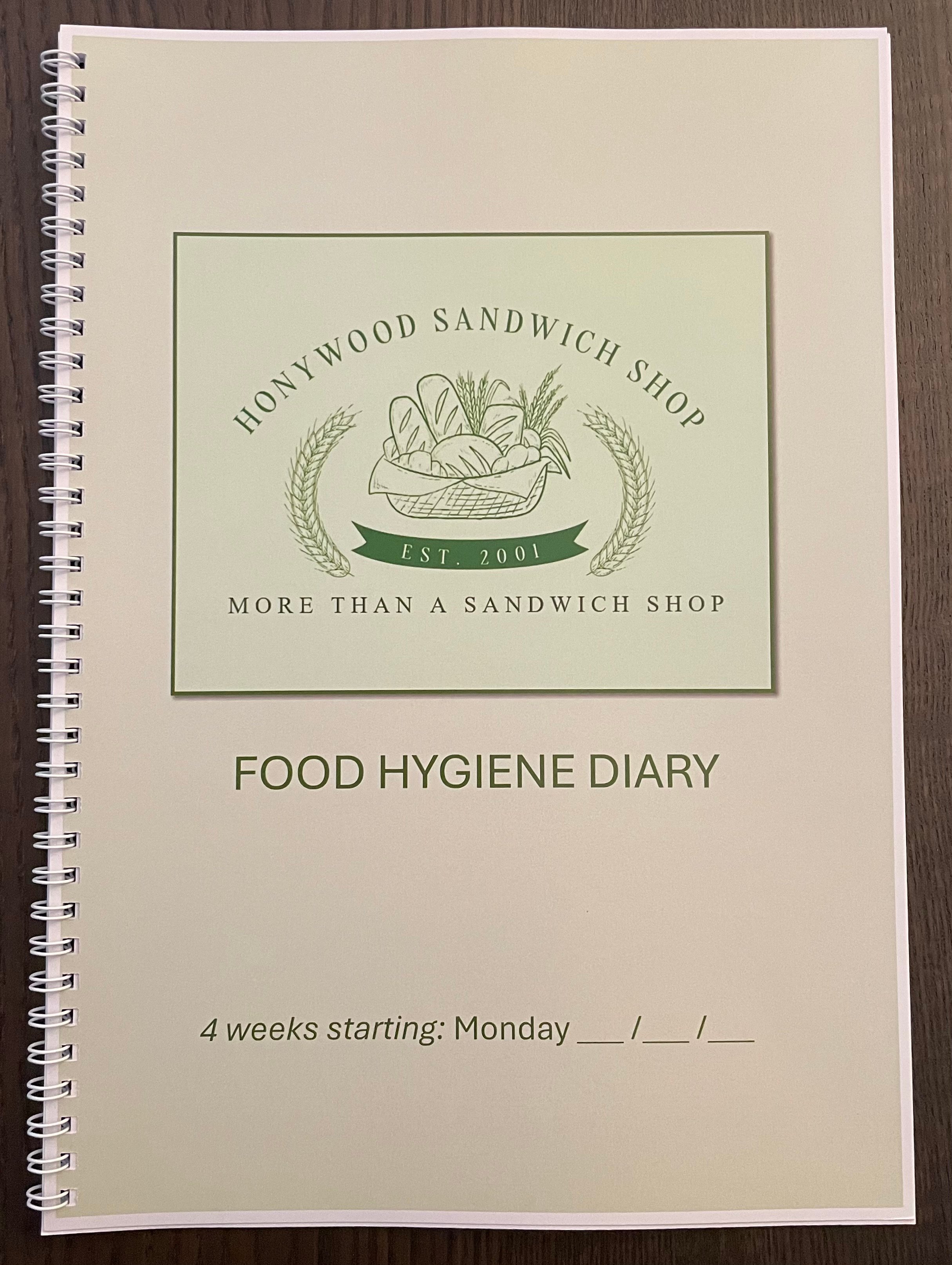 Bespoke Food Hygiene Diary