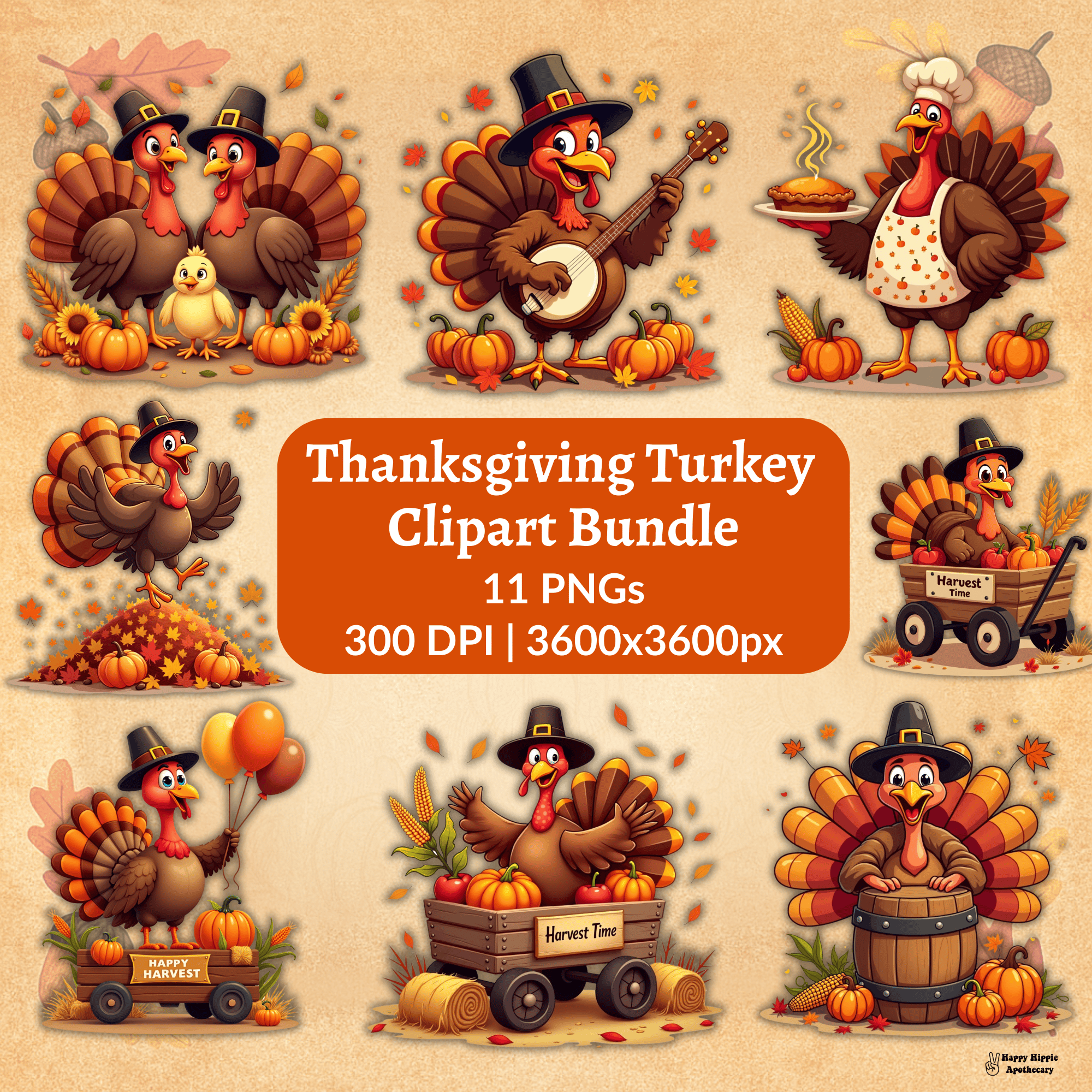 Thanksgiving Turkey Clipart Bundle | 11 Fall PNGs for Sublimation ...