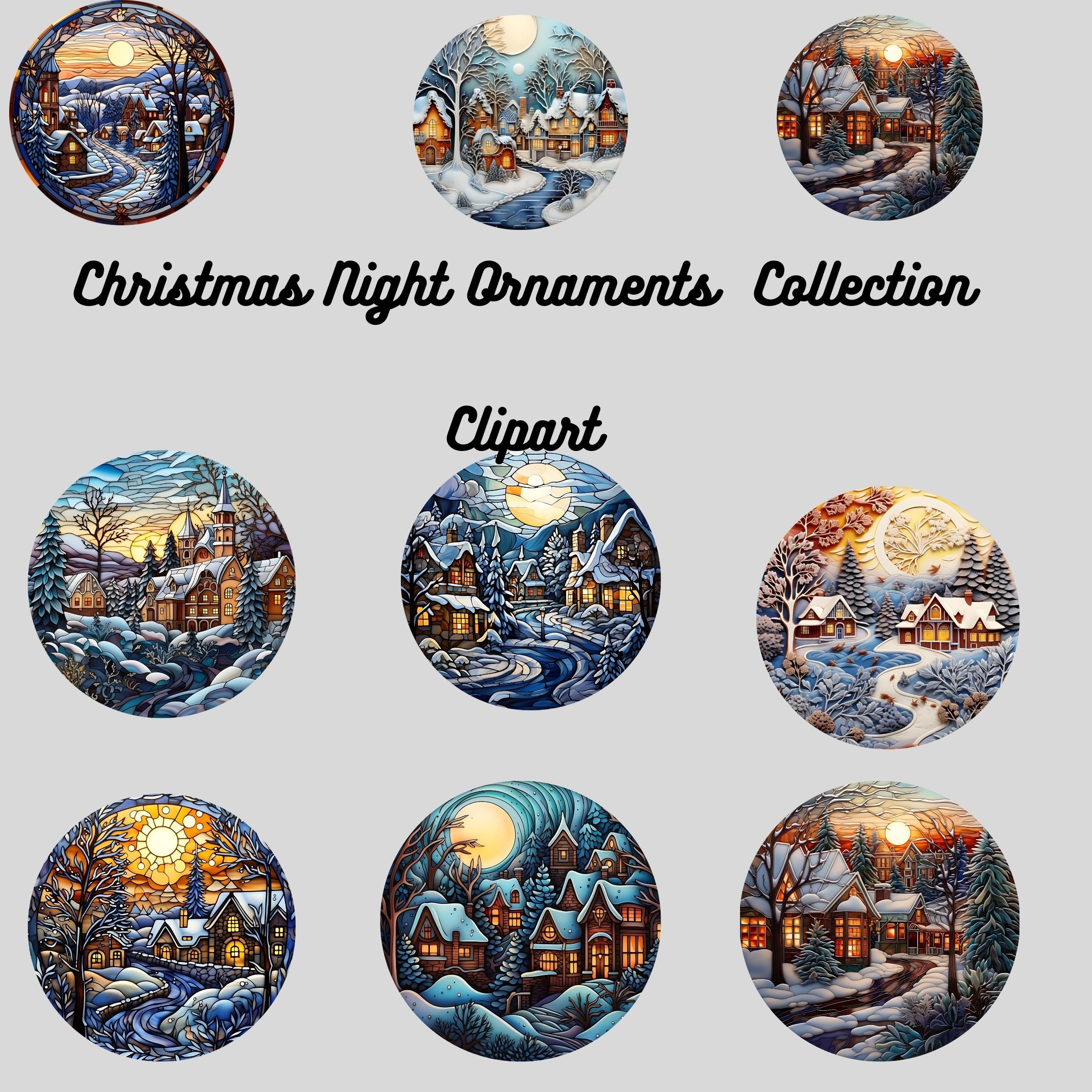 Watercolor Christmas Ornament Clipart: Festive Village Scenes (Digital ...