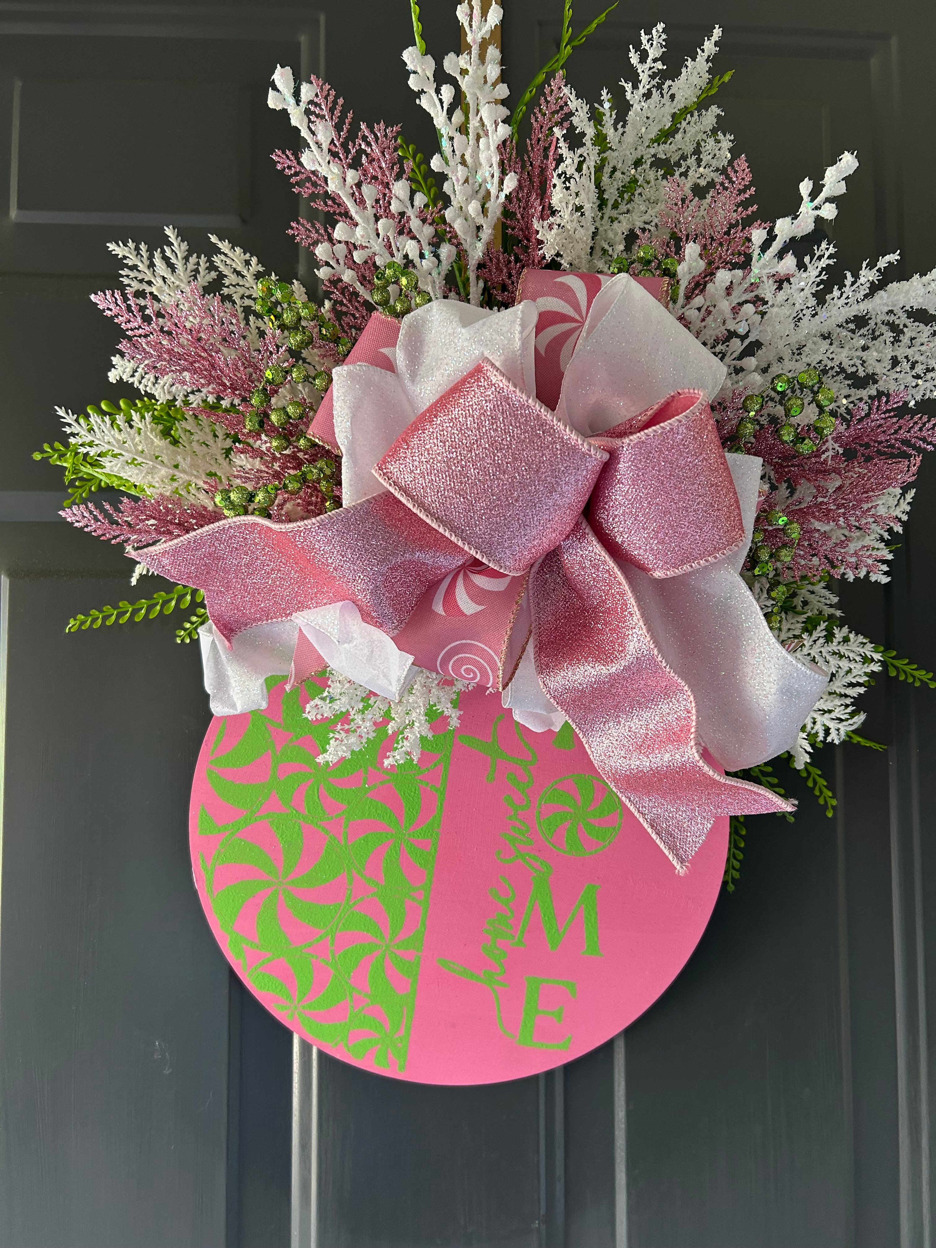 Pink and green 12inch door hanger wreath - Payhip
