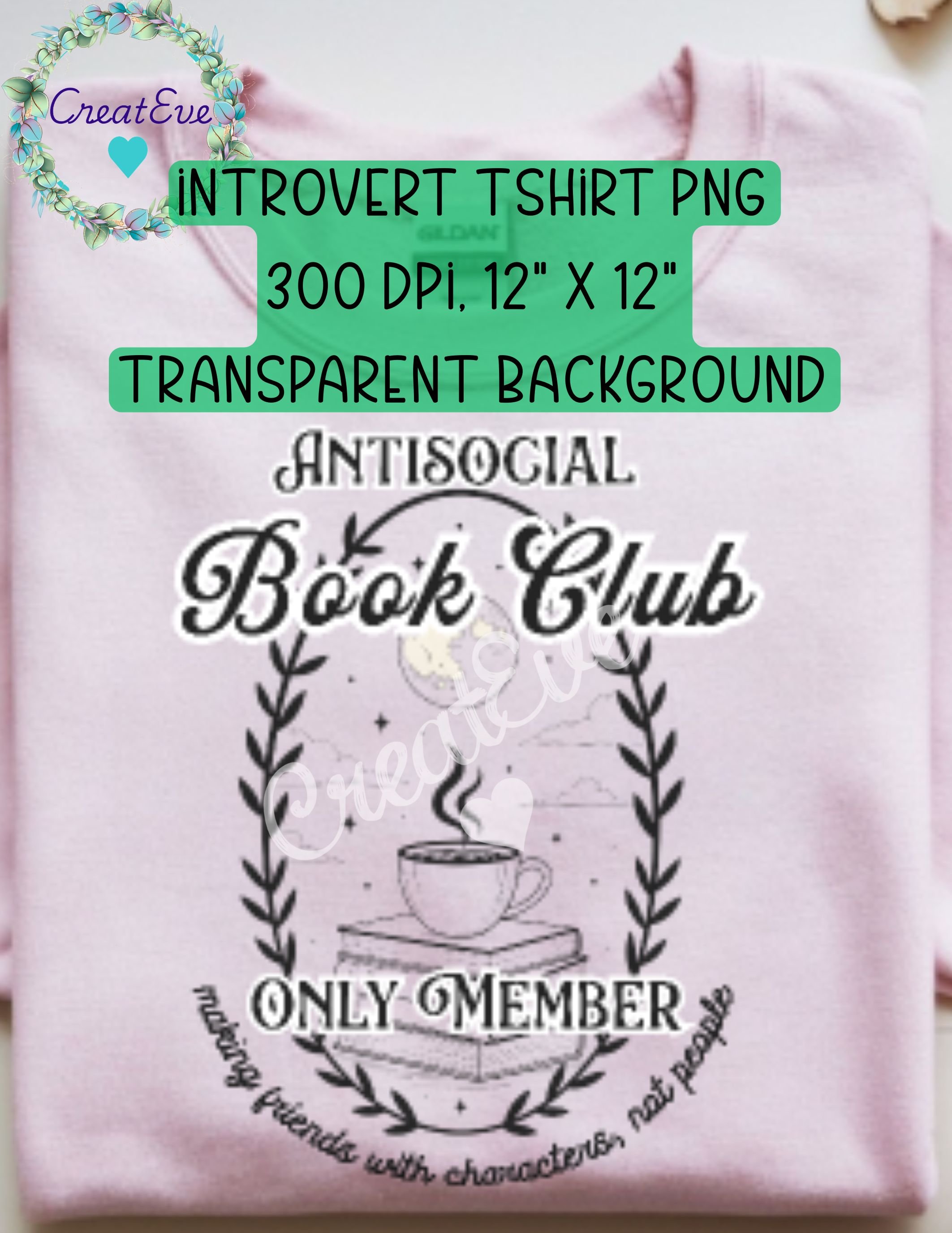 Introvert Book Club Tshirt PNG, TRansparent Background, 300dpi, 12" x ...