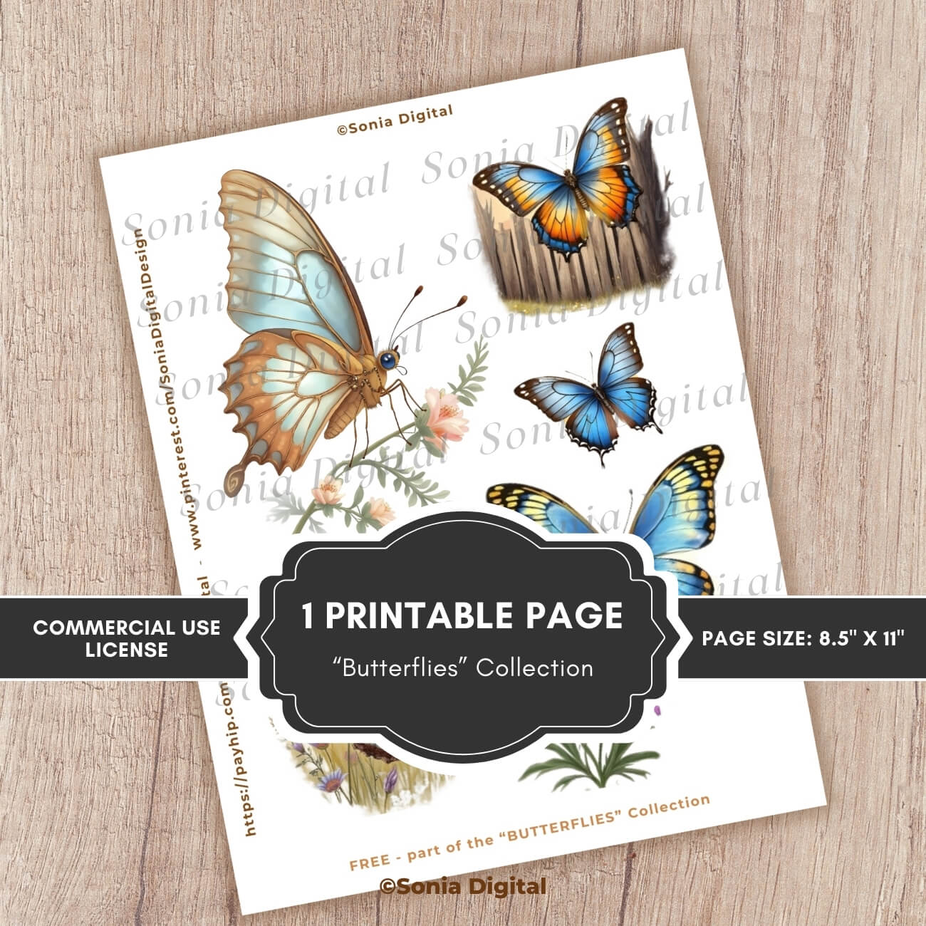 FREE “Butterflies” printable page, Scrapbooking & Art Journaling creations.
