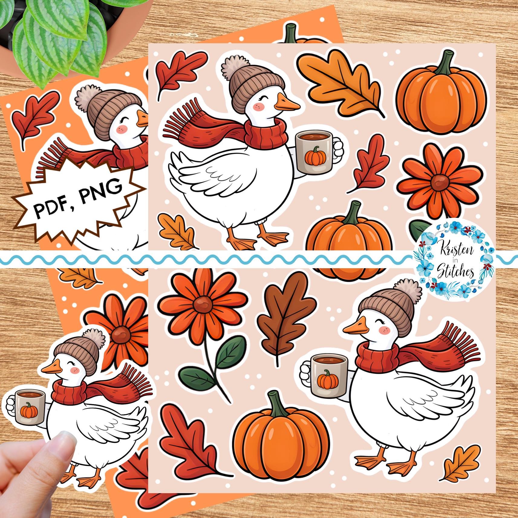 Cozy Goose Printable Sticker Sheets, PDF PNG, DIY Print & Cut Paper Crafts, Fall Thanksgiving ...
