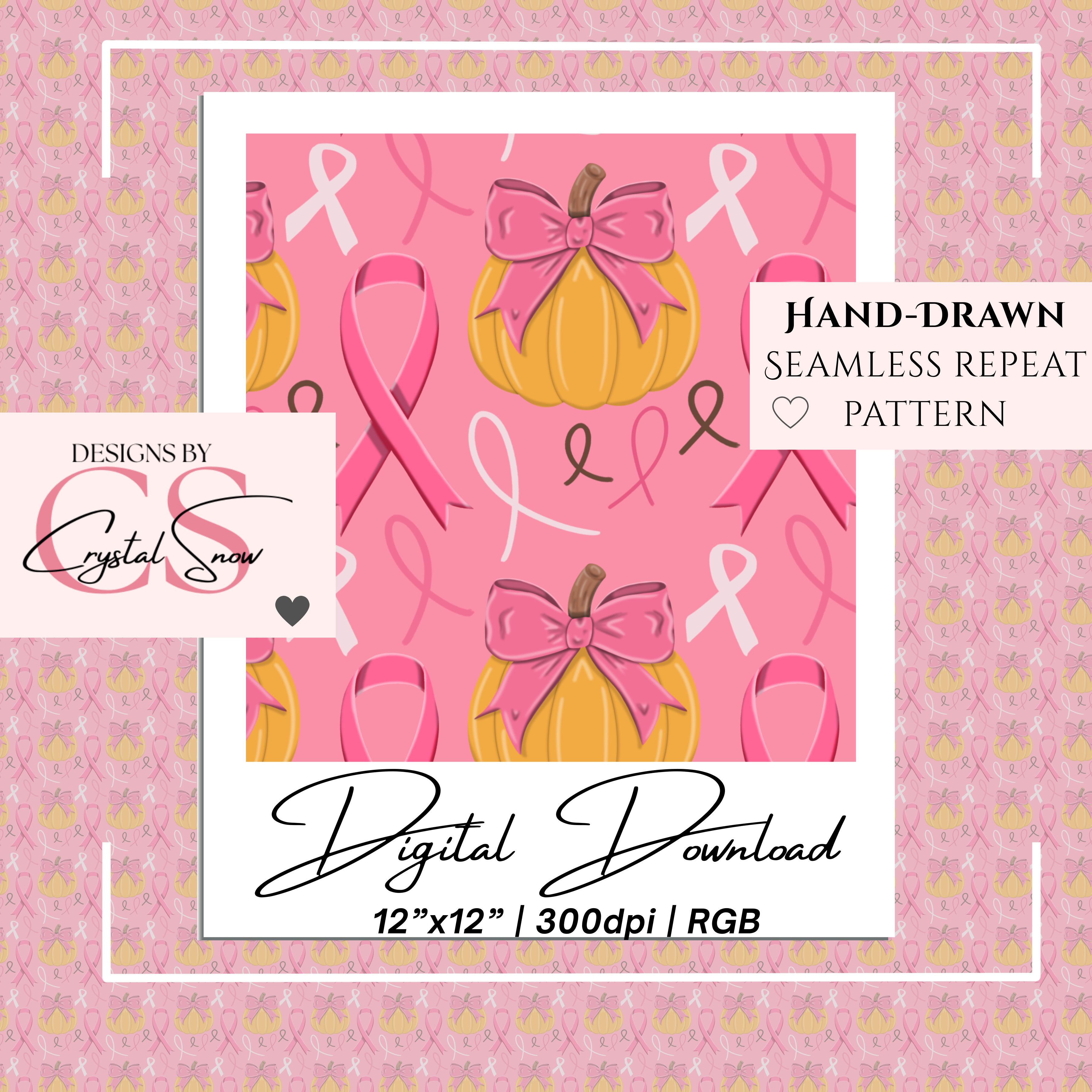 Pink Ribbon Pumpkins Seamless Digital Paper | Breast Cancer Awareness ...