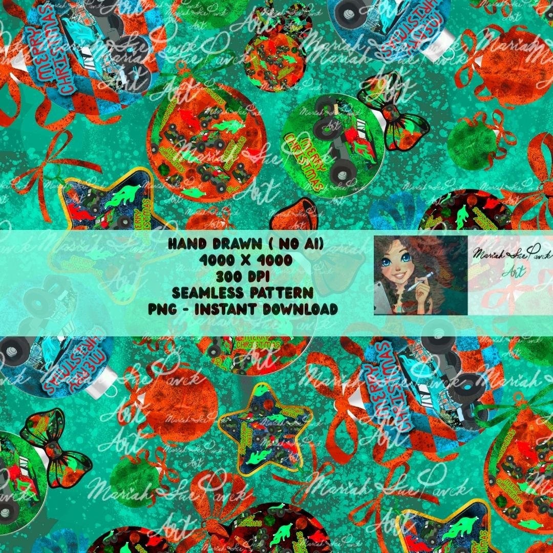 Monster Truck Christmas Ornament Seamless Pattern - Payhip