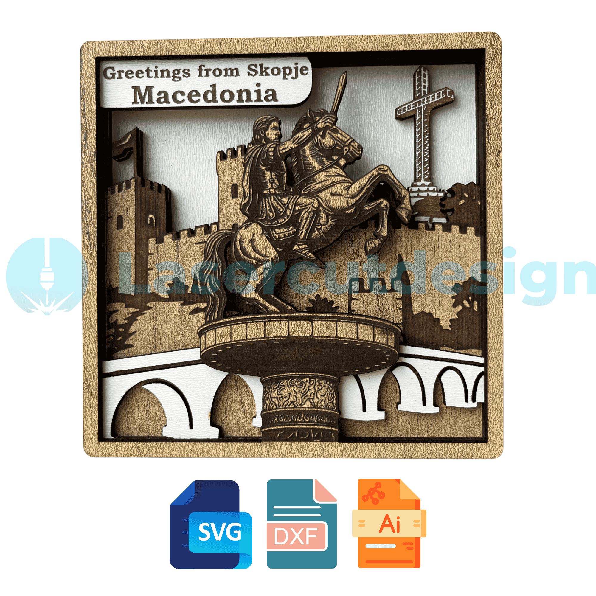 Skopje Macedonia 3D Layered City Scene – Laser Cut Template SVG DXF AI ...