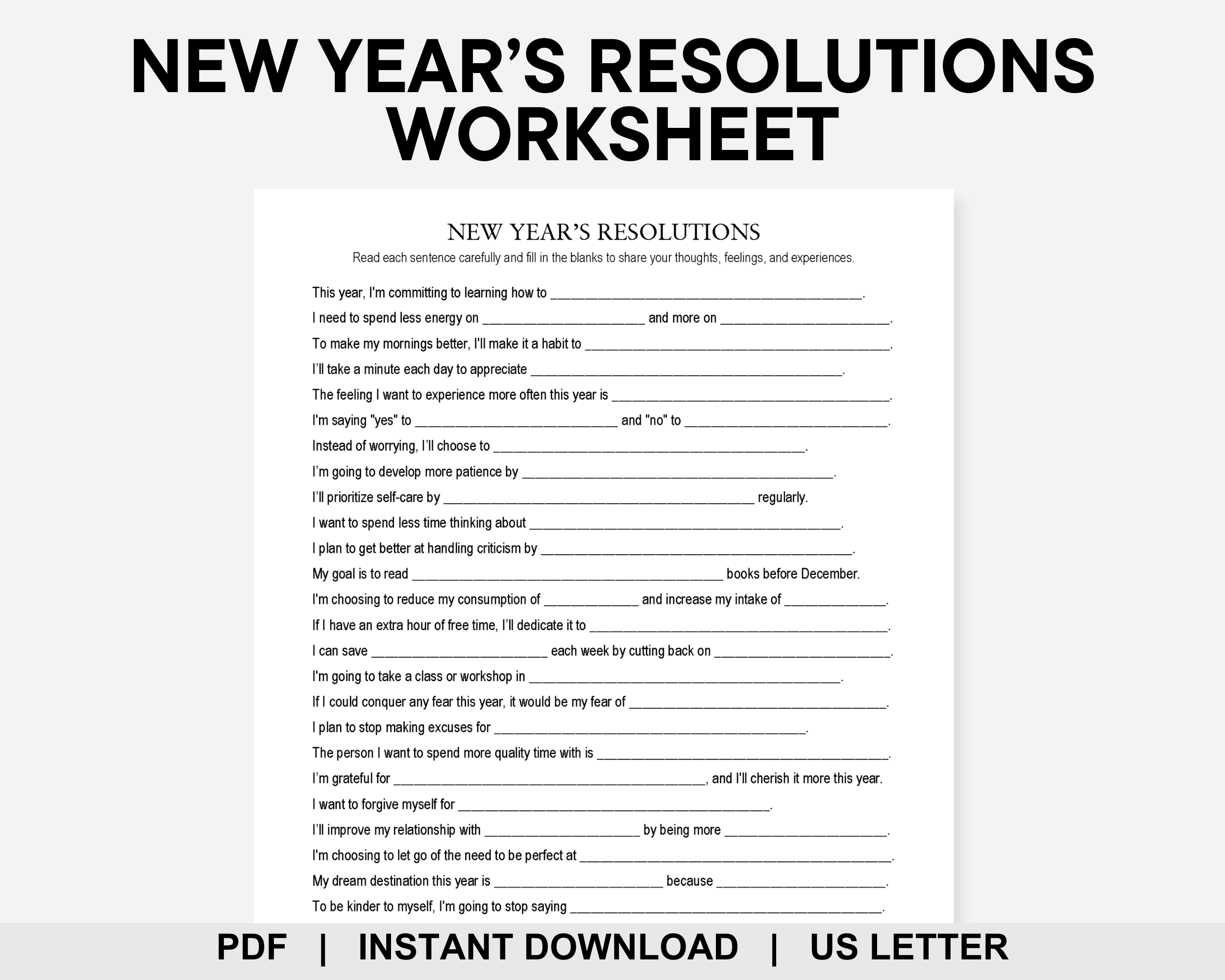 New Years Resolutions Worksheet, New Year Reflections, End of Year ...