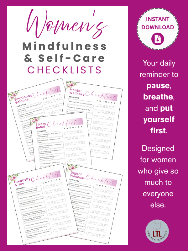 Women's Mindfulness & Self-Care Printable Checklists to Carve Out Time ...