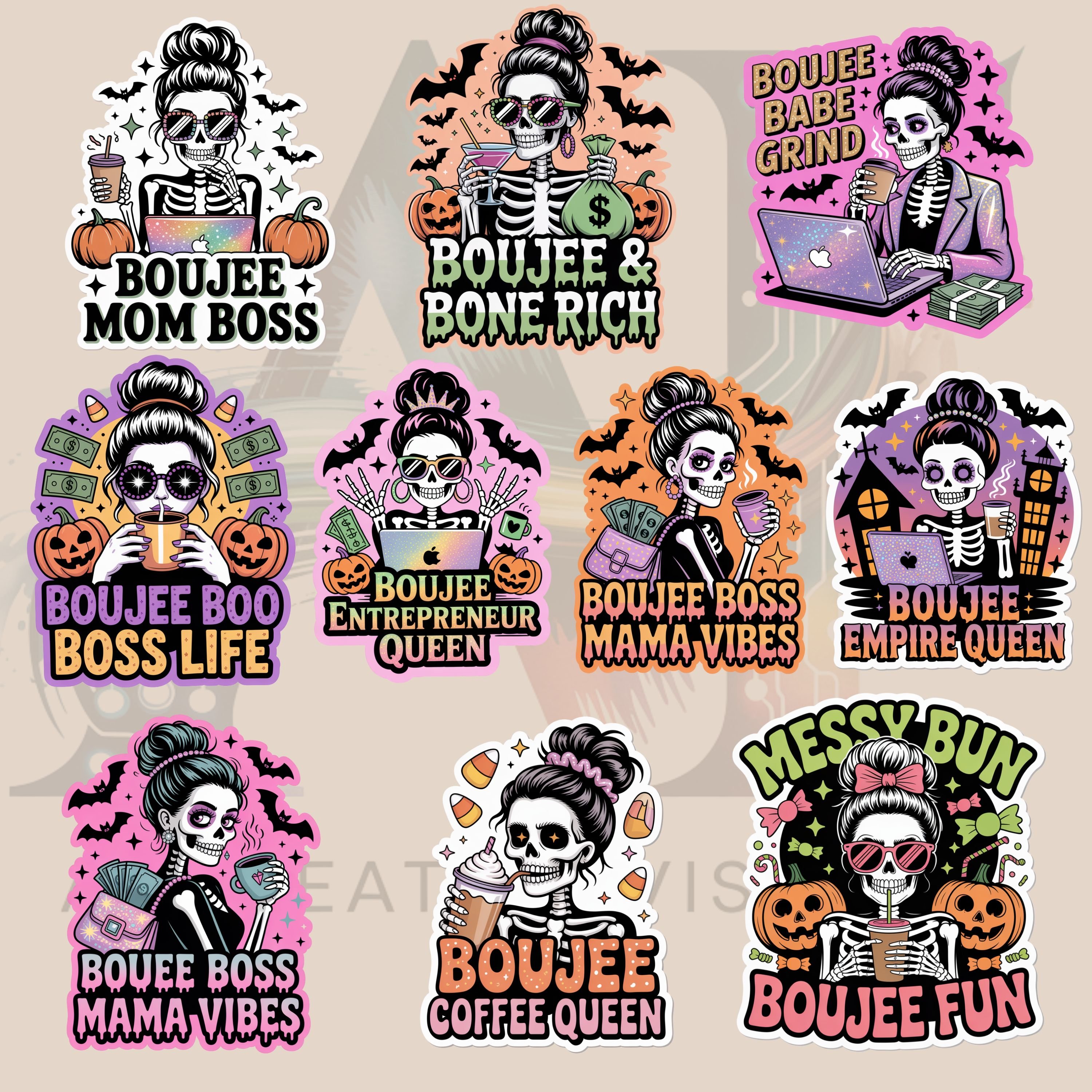 💀 Boujee Boss Life: Halloween Skeleton Entrepreneur Sticker Pack (10 ...