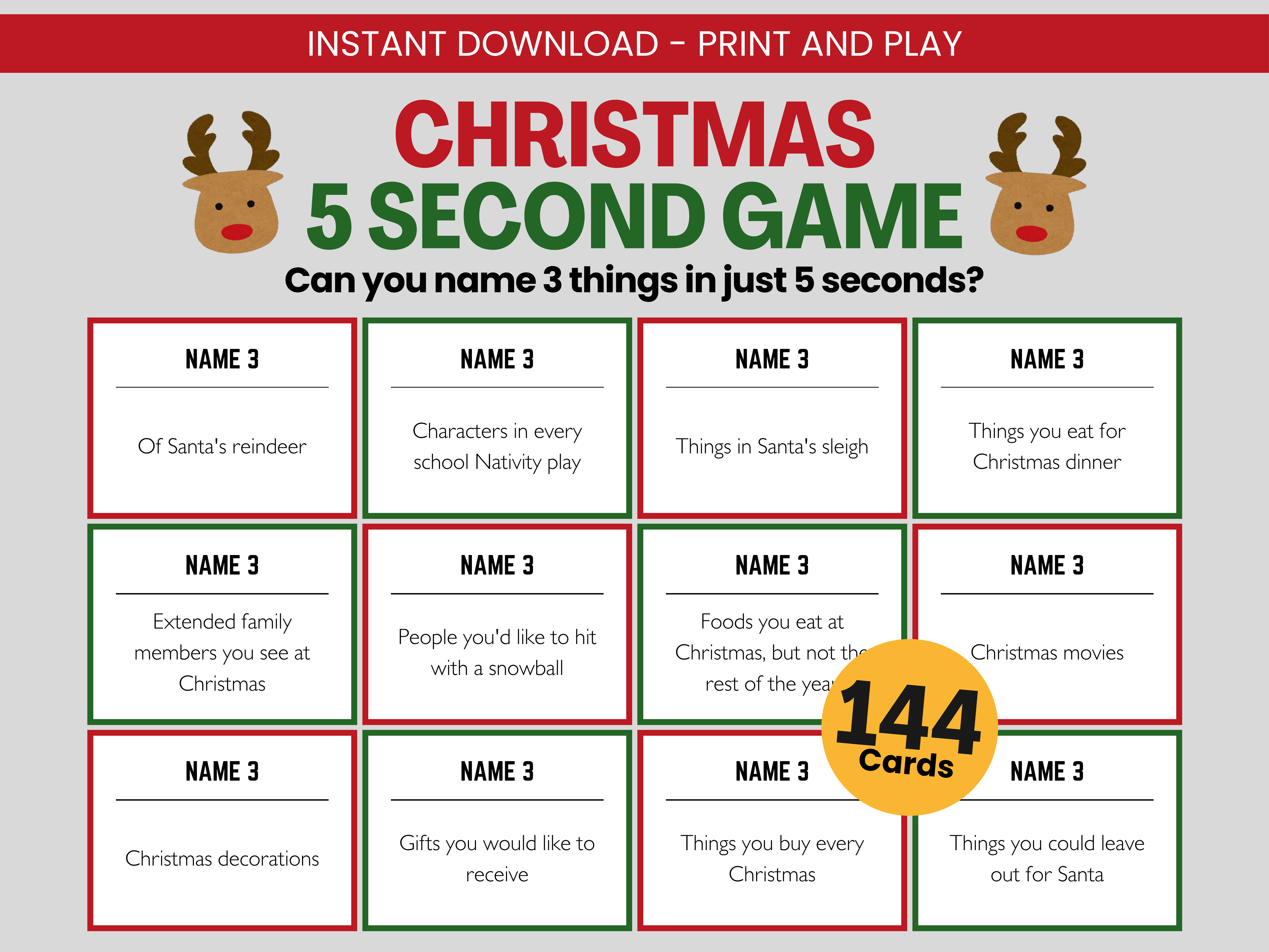 Christmas 5 Second Game – Printable Party Game
