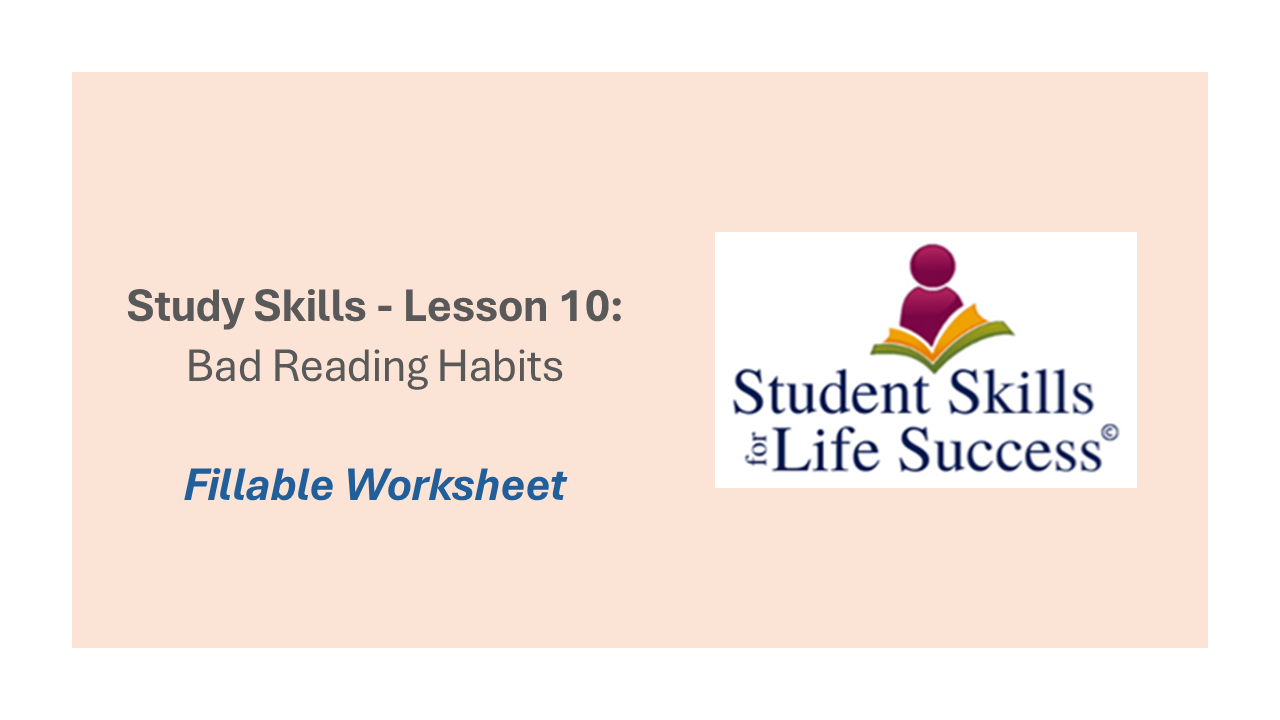 Study Skills Worksheet 10. Fillable. Bad Reading Habits - Payhip
