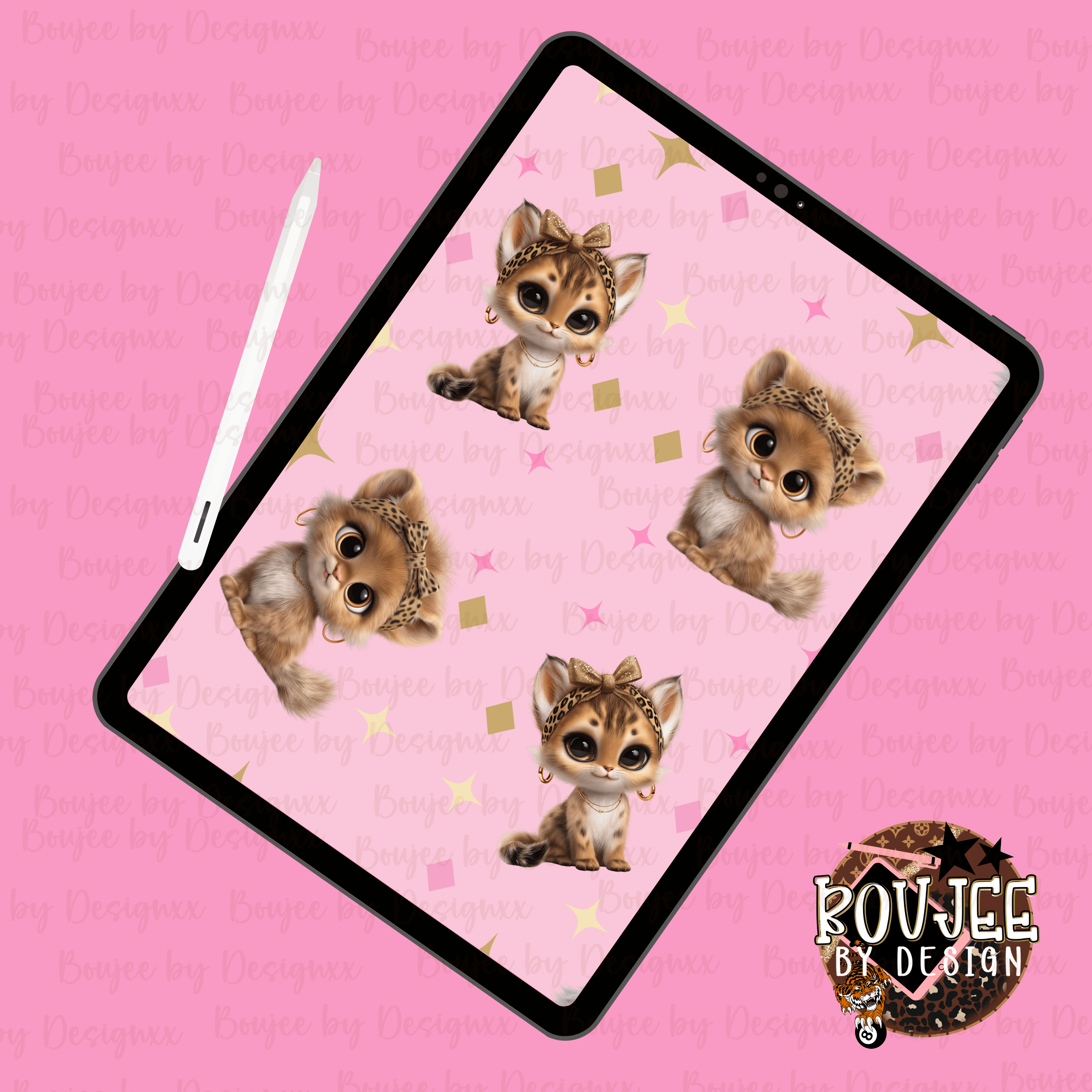 Boujee Kitty Seamless Digital Paper | Cute Pink Leopard Cat Sublimation ...