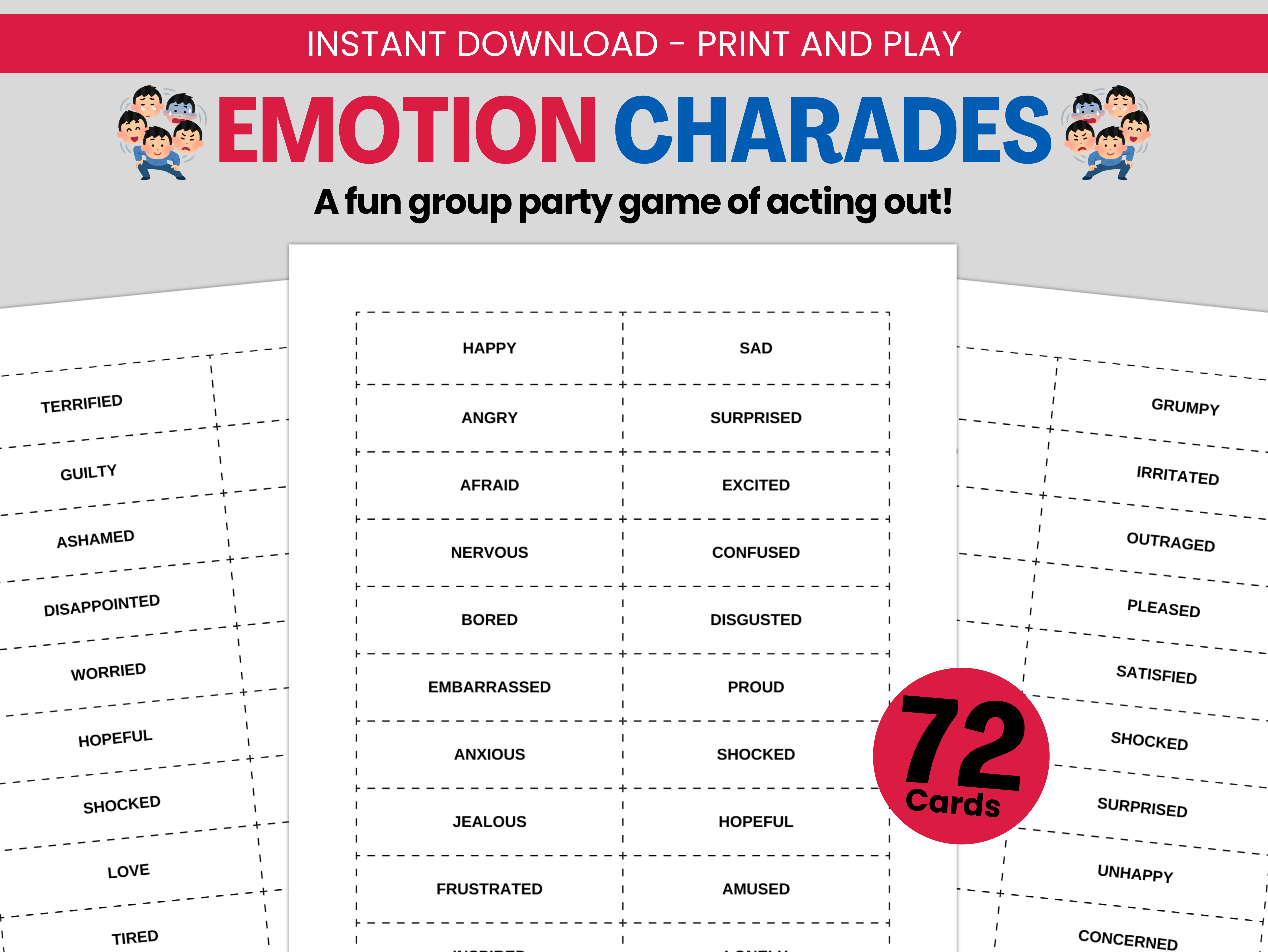 Emotion Charades – Printable Party Game
