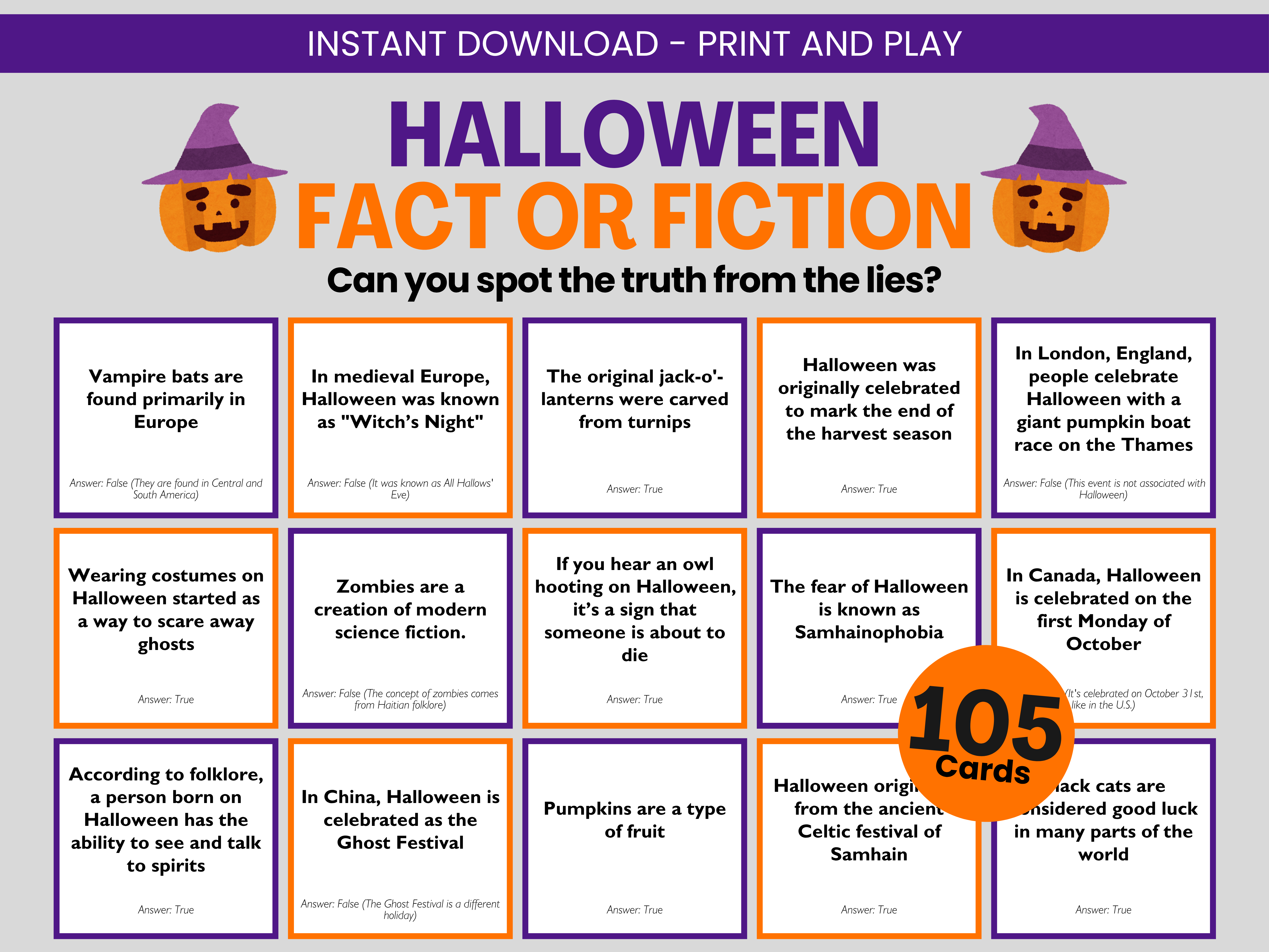 Halloween Fact or Fiction – Printable Party Game