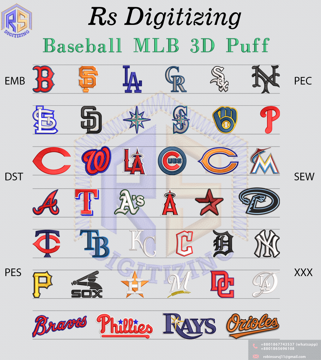 🎯 MLB Bundle ⚾ 55 Premium Embroidery Designs (3D Puff Flat)