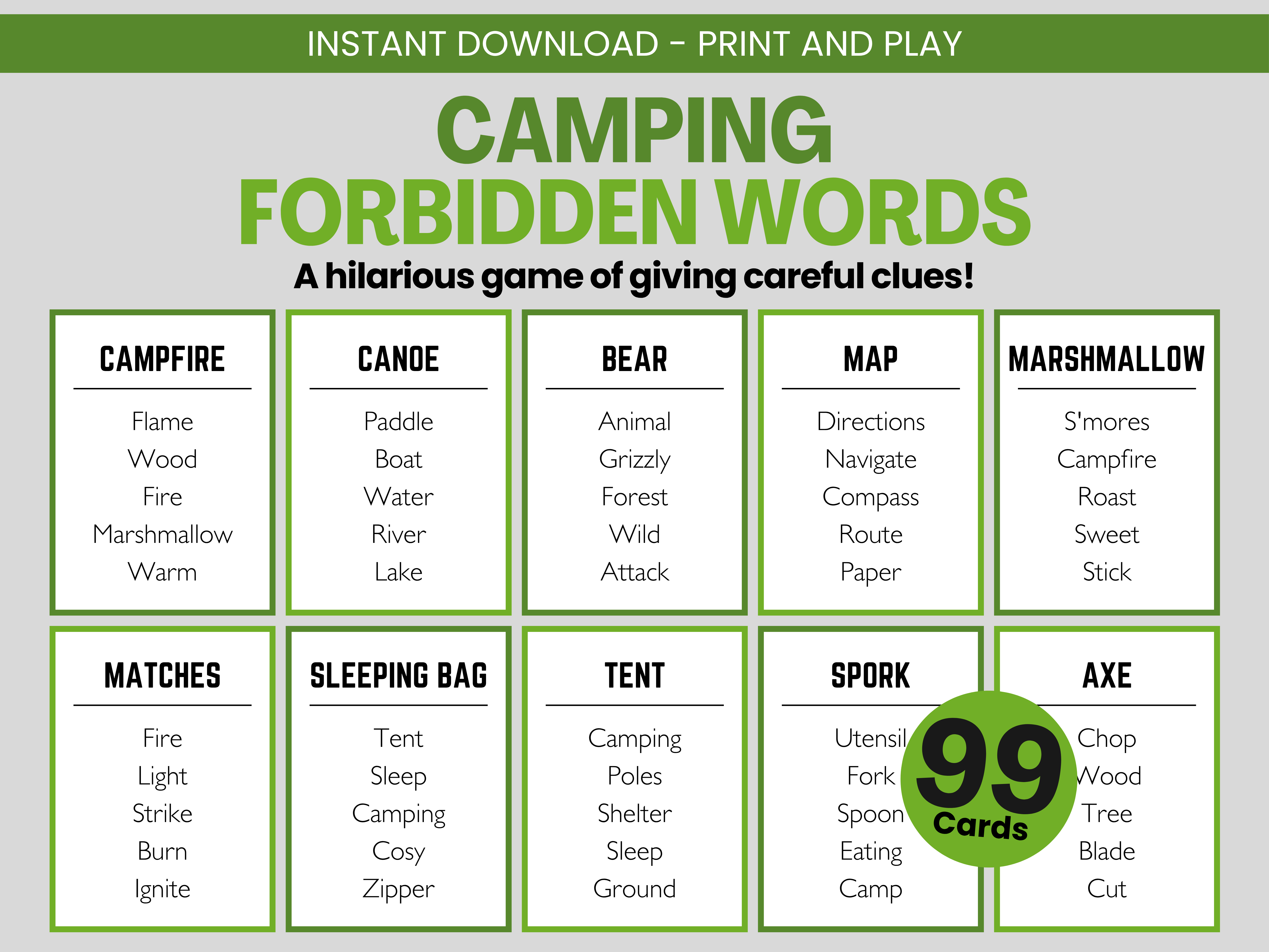 Camping Forbidden Words – Printable Party Game