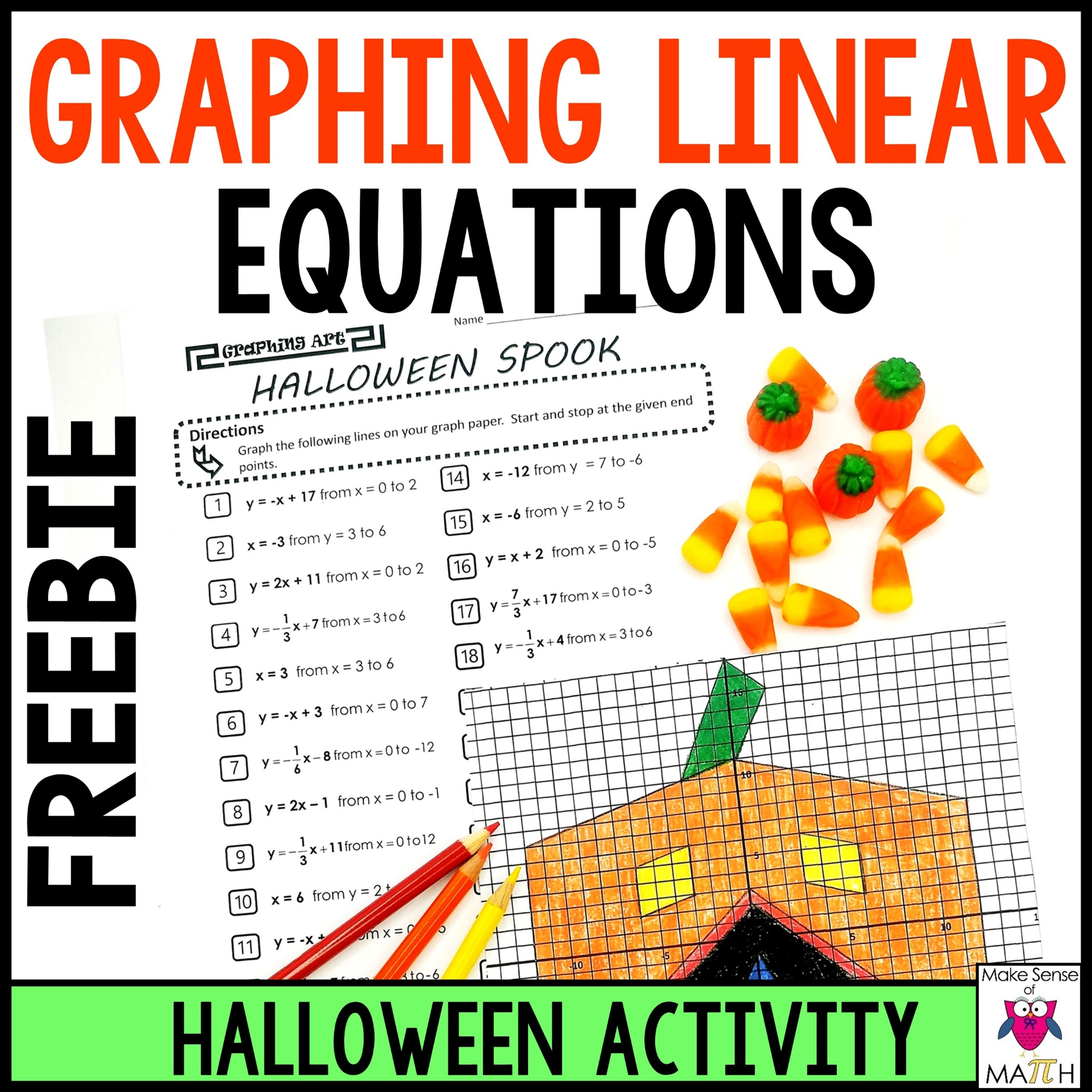 Halloween 8th Grade Math - Graphing Linear Equations Activity