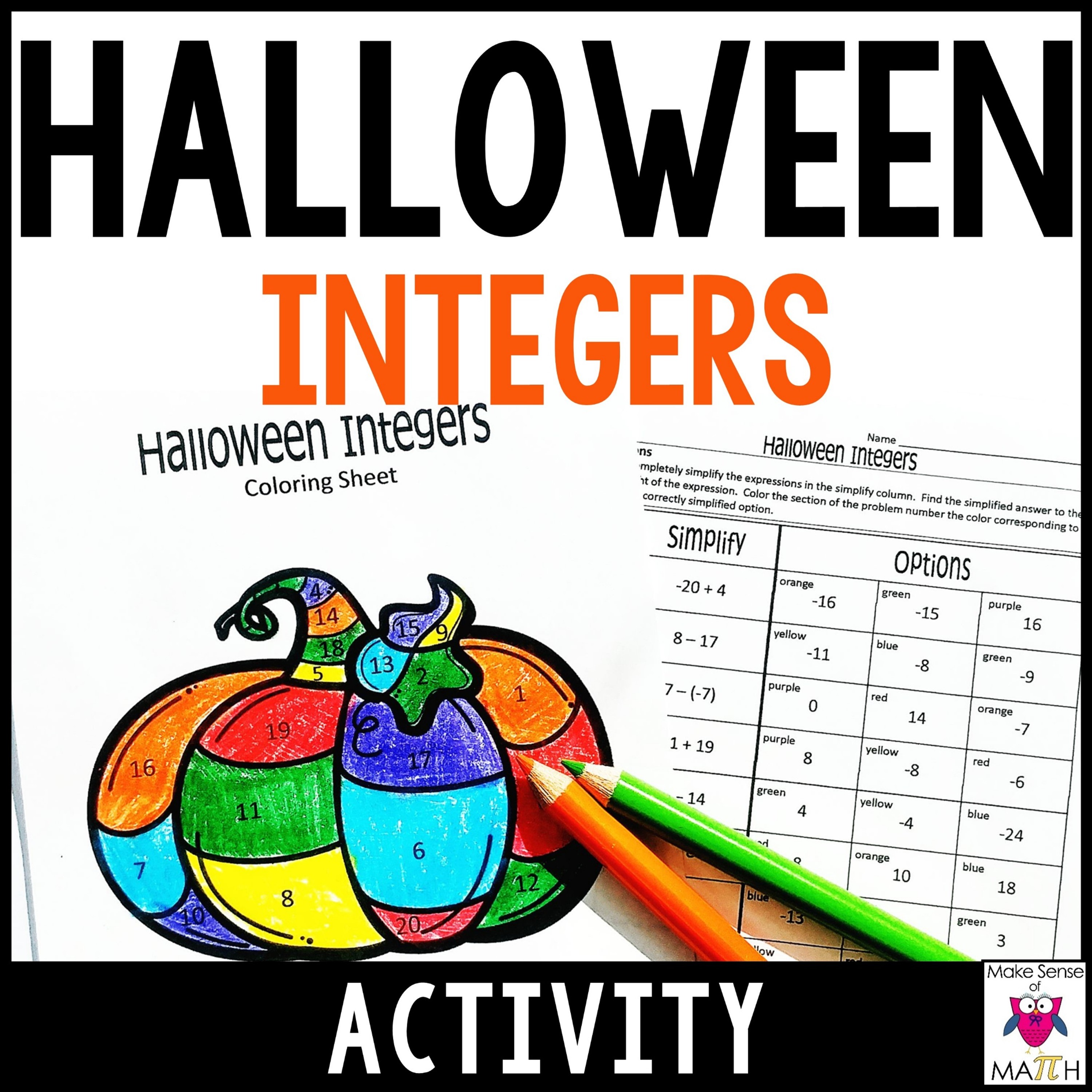 Halloween Math - Adding and Subtracting Integers