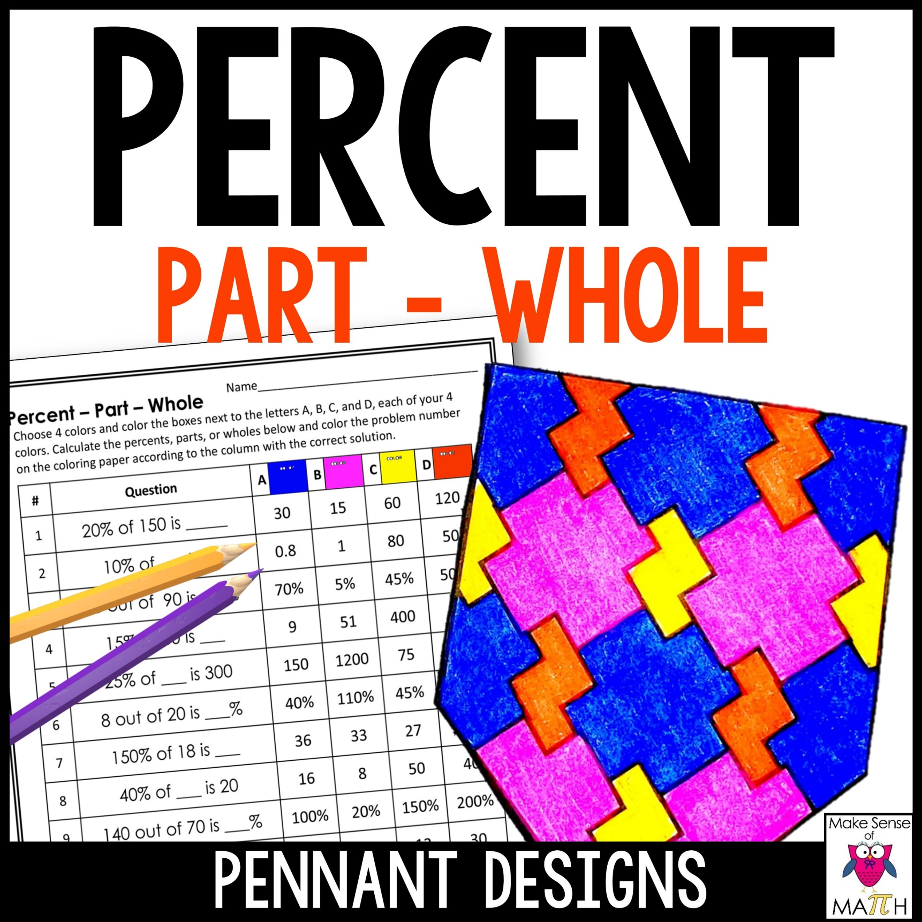 Percent Part Whole Pennant Coloring Activity