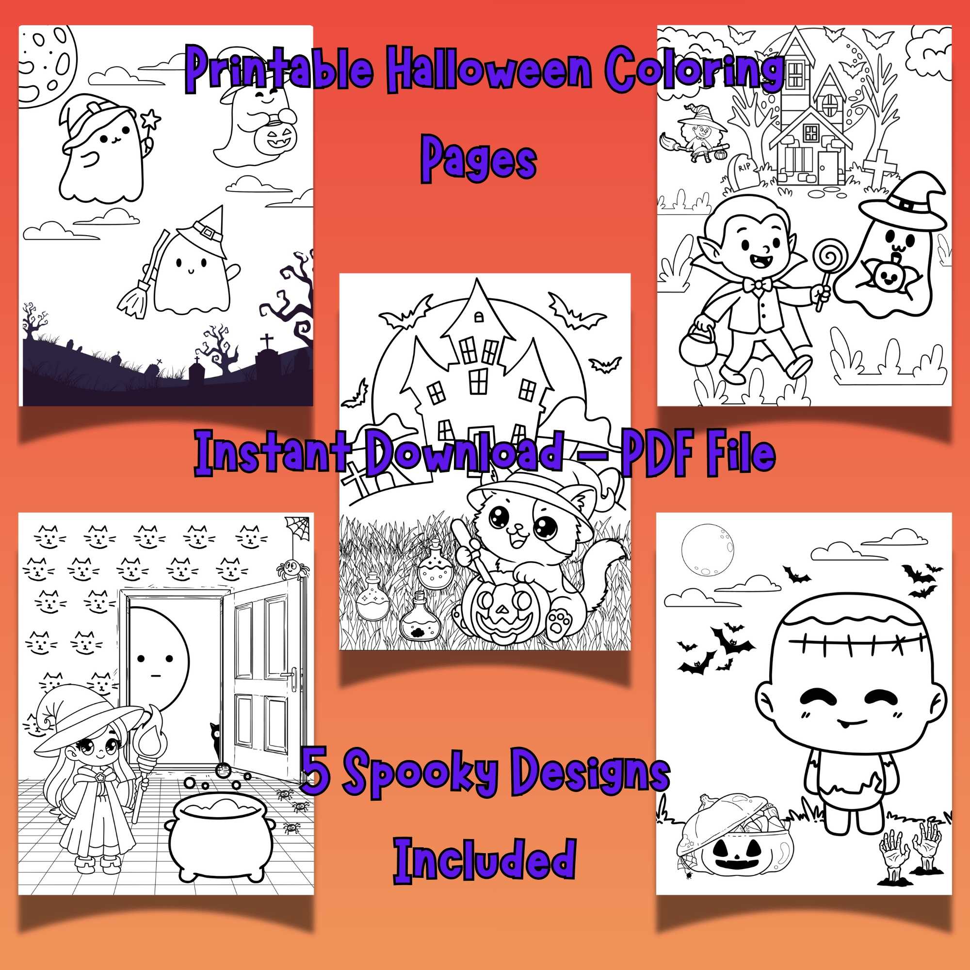 Halloween Coloring Pages PDF – Printable Spooky Designs for Kids ...