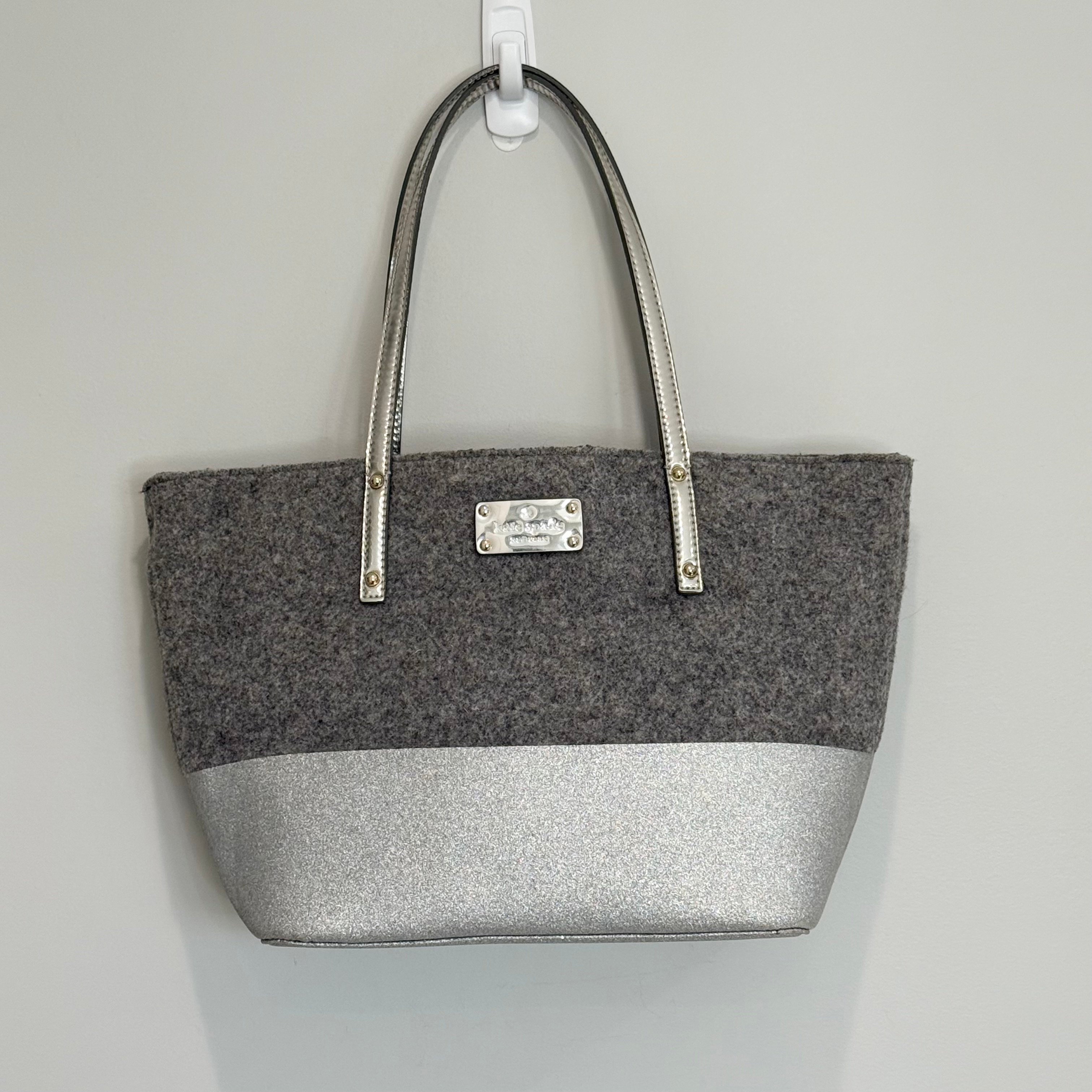 Kate Spade gray wool blend silver patent leather and silver metallic ...