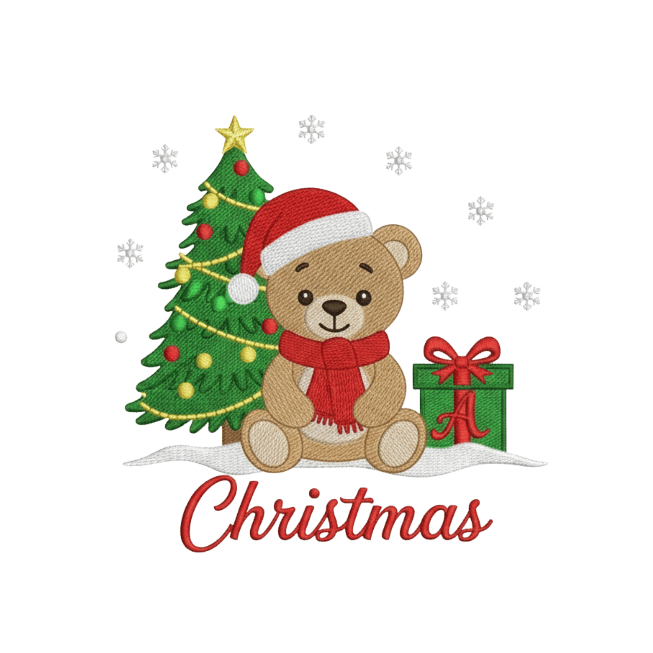Cute Christmas Teddy Bear Embroidery Design | Holiday Tree & Gift ...