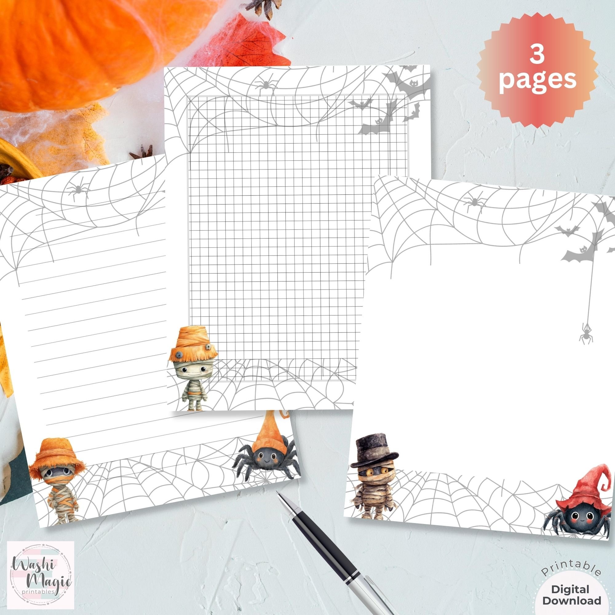 Whimsical Spider Web Halloween Printable Stationery Set: Spooky Note ...