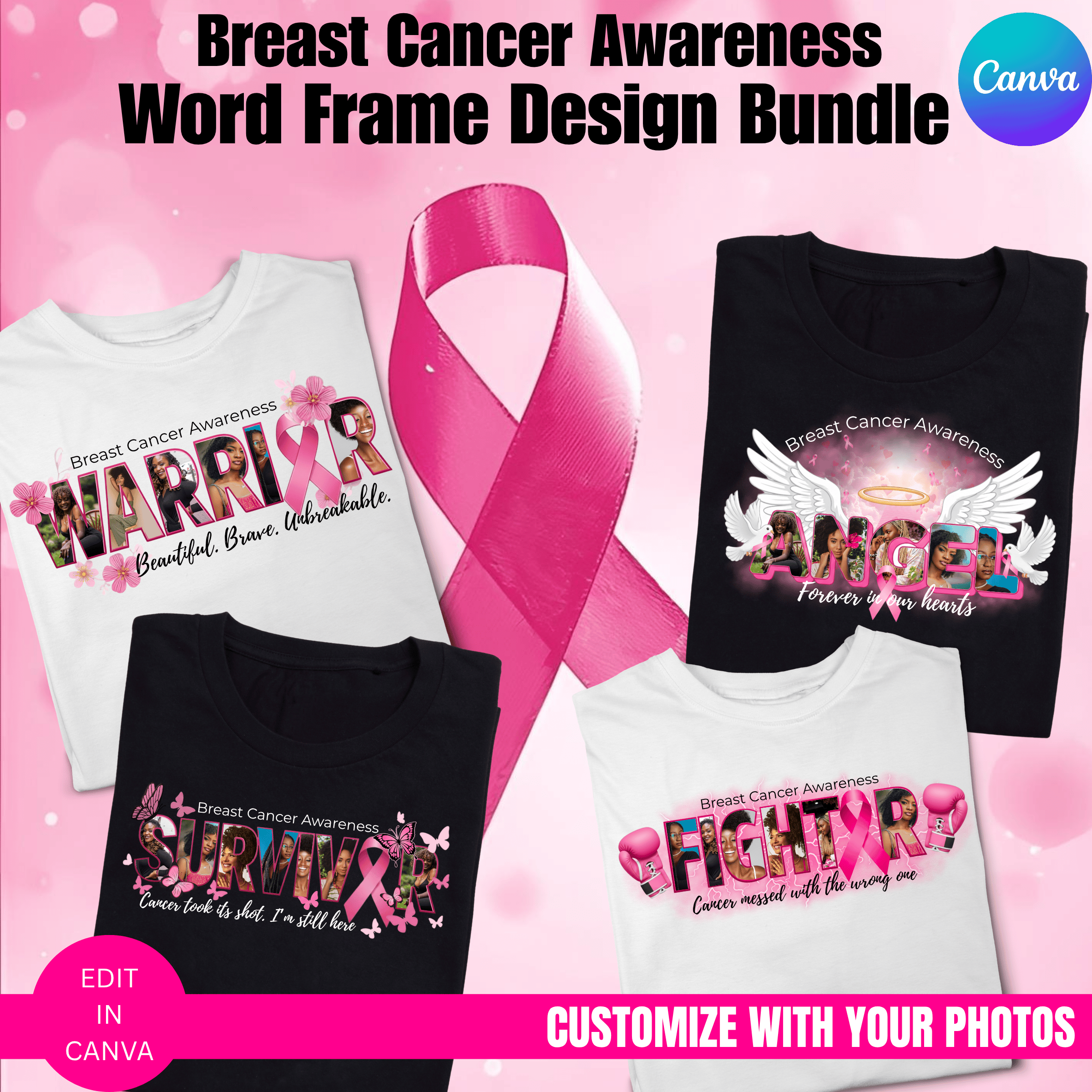Breast Cancer Awareness Word Frame Bundle (Editable Template) - Payhip