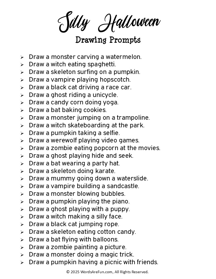 Silly Halloween Drawing Prompts for Kids Ages 6-12 | Fun Halloween ...