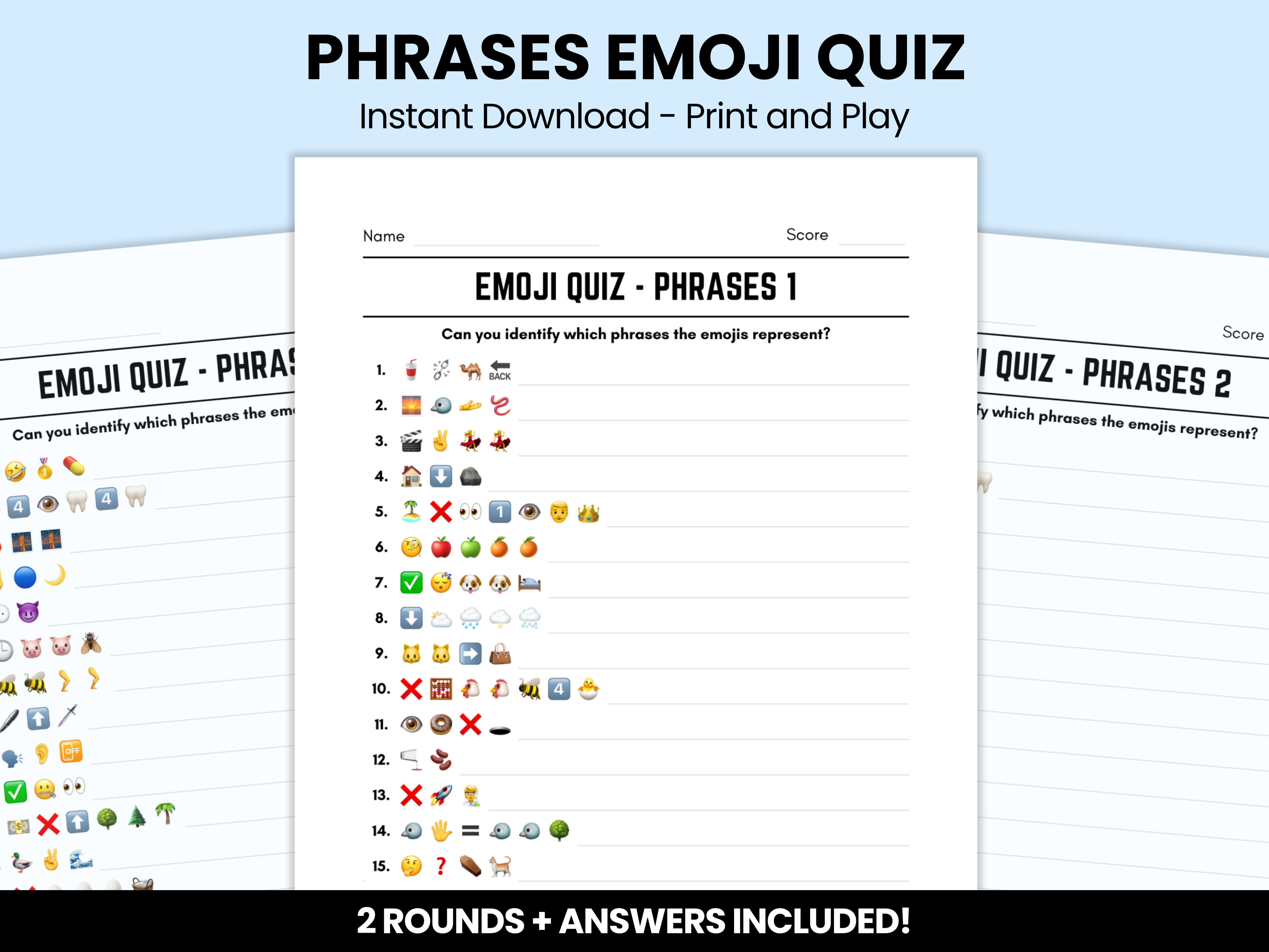 Phrases Emoji Quiz With Answers – Instant Download