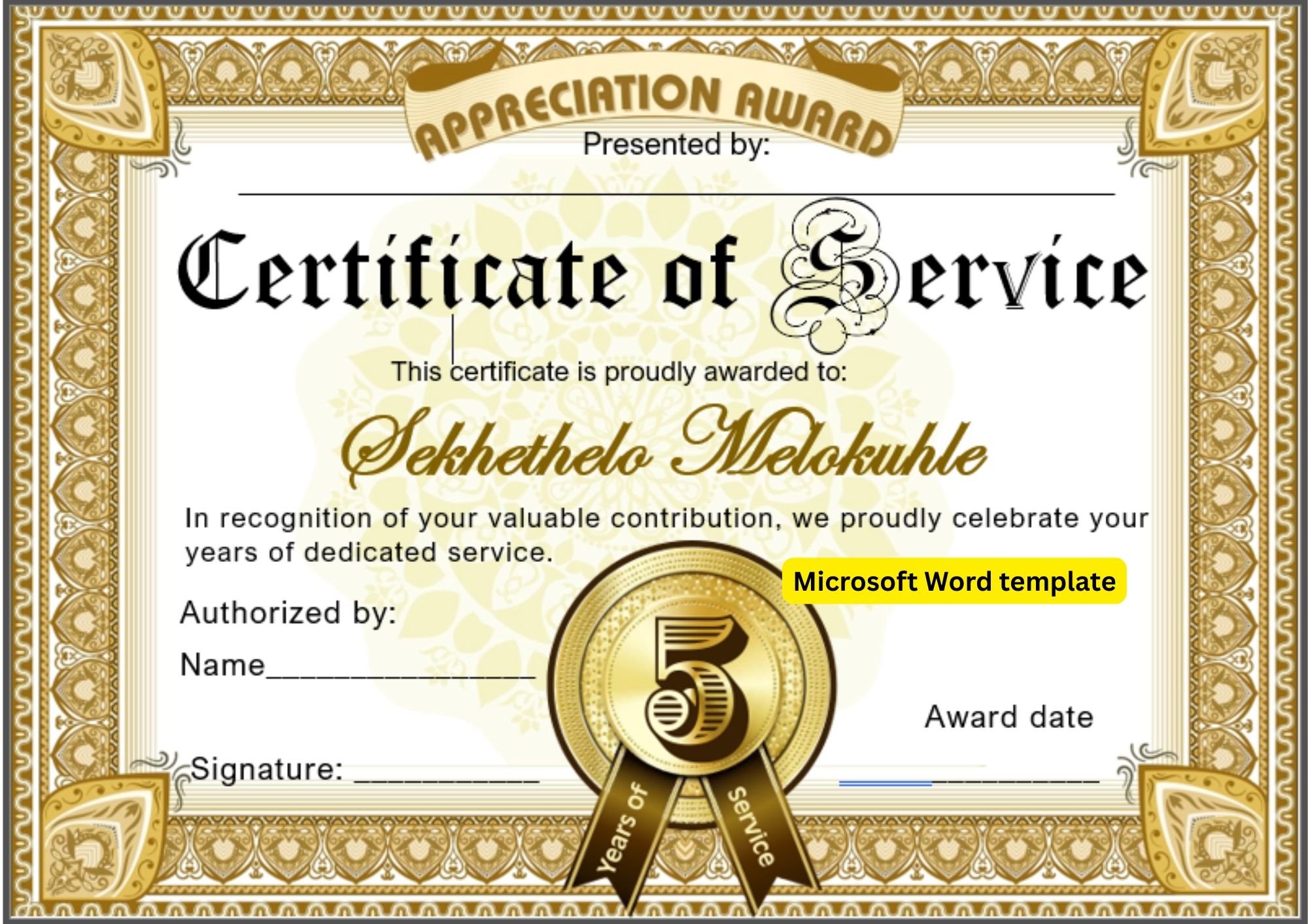 5 years of service | Editable Microsoft word certificate template G6 ...