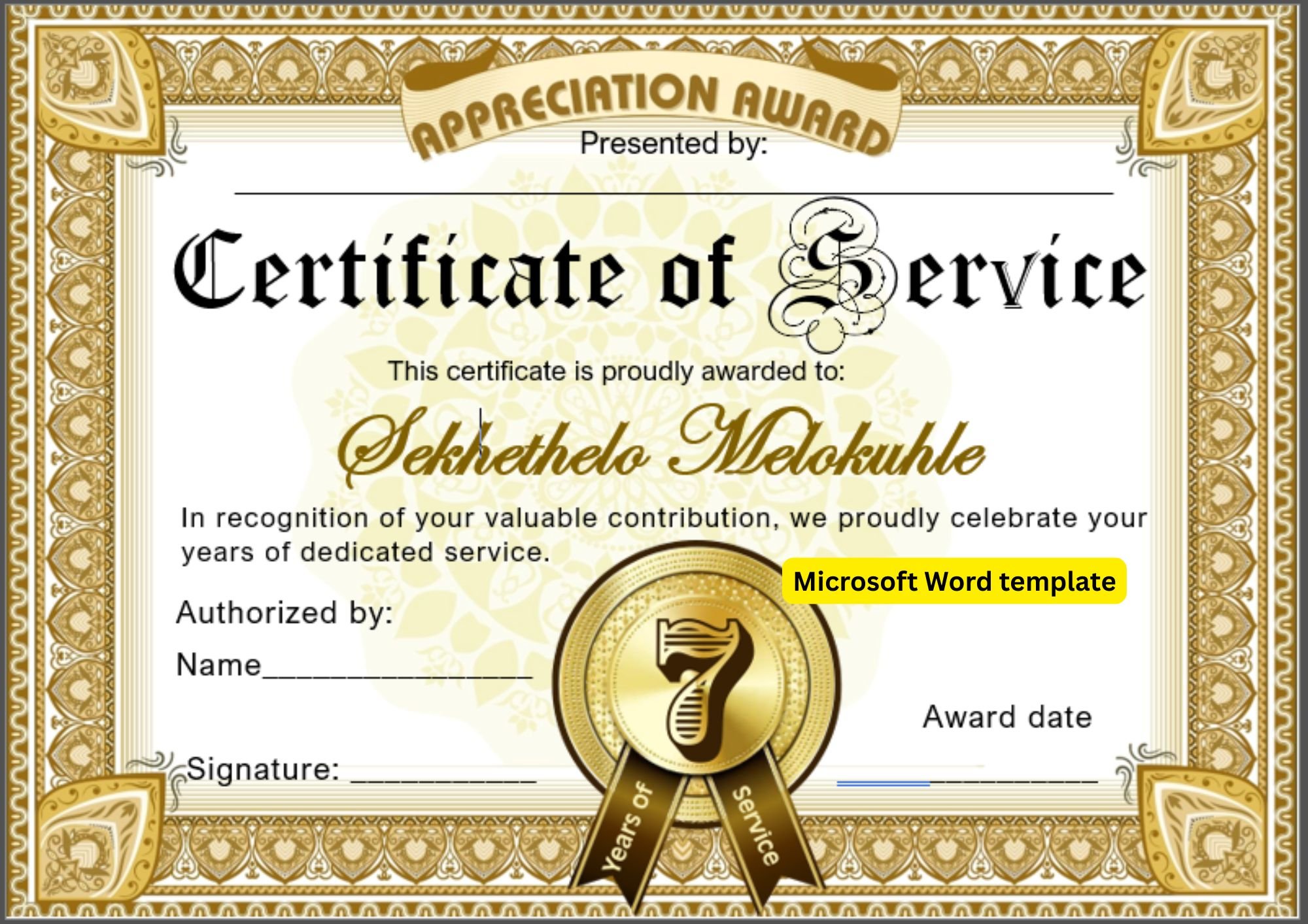 7 years of service | Editable Microsoft word certificate template G6 ...