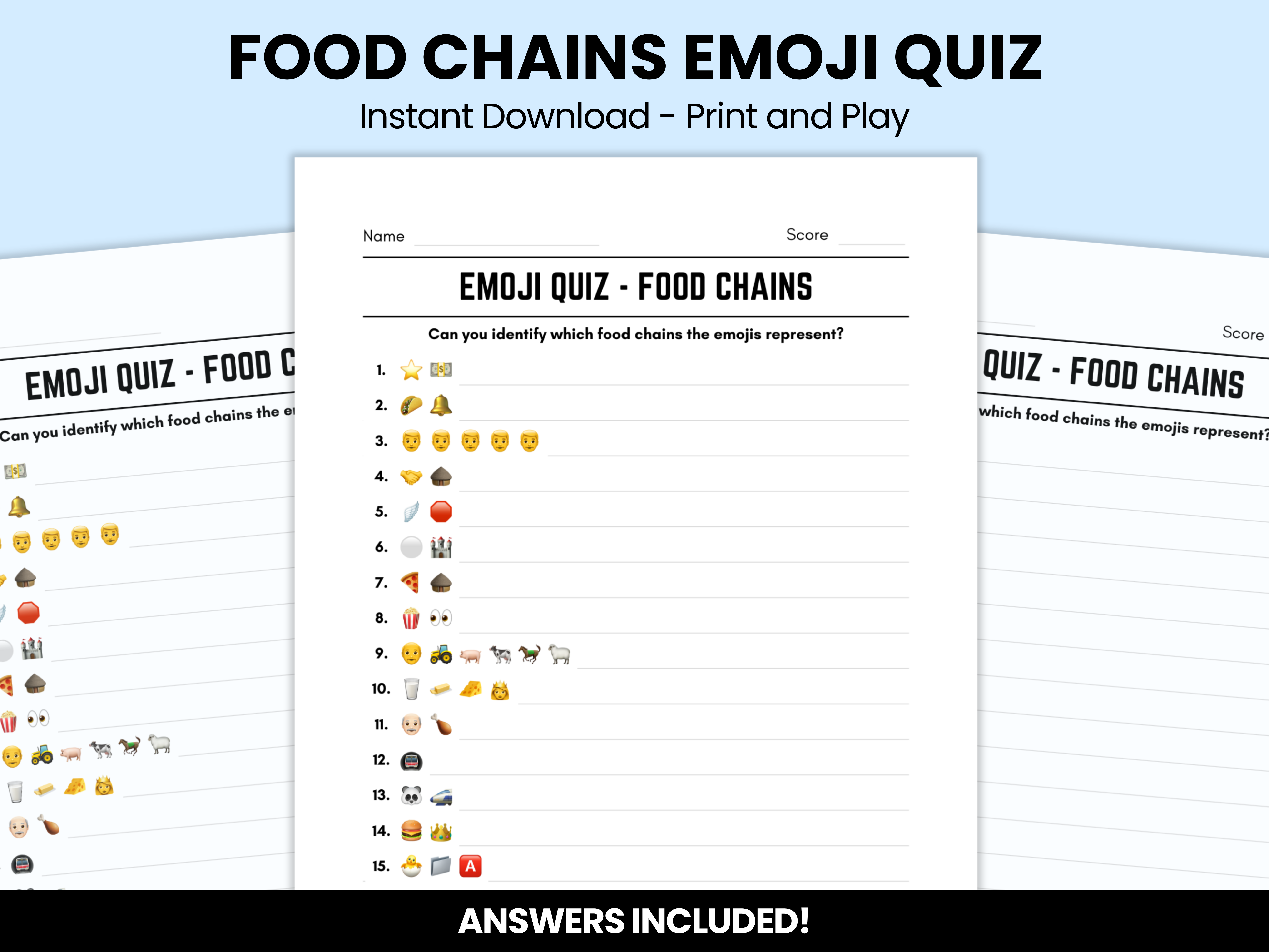 Food Chains Emoji Quiz With Answers – Instant Download