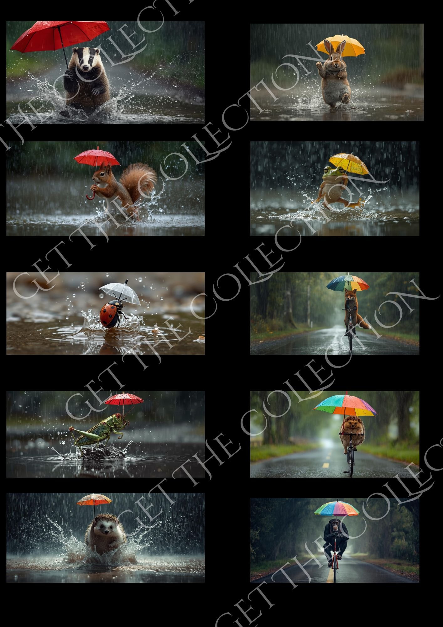 Whimsical Rainy Day Animal Collection – 10 Lifelike Printable Wall Art ...