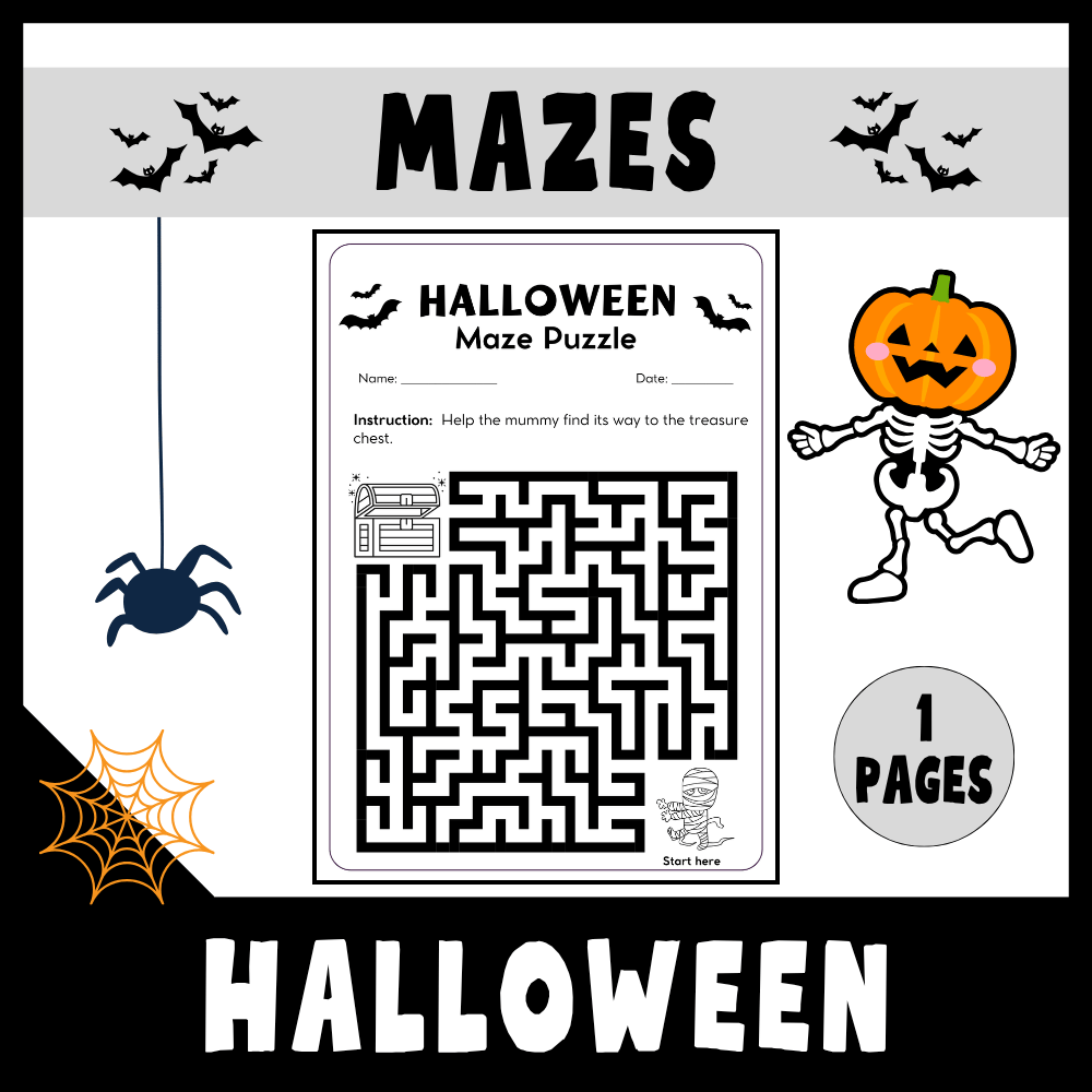 Halloween Maze Puzzles Worksheet