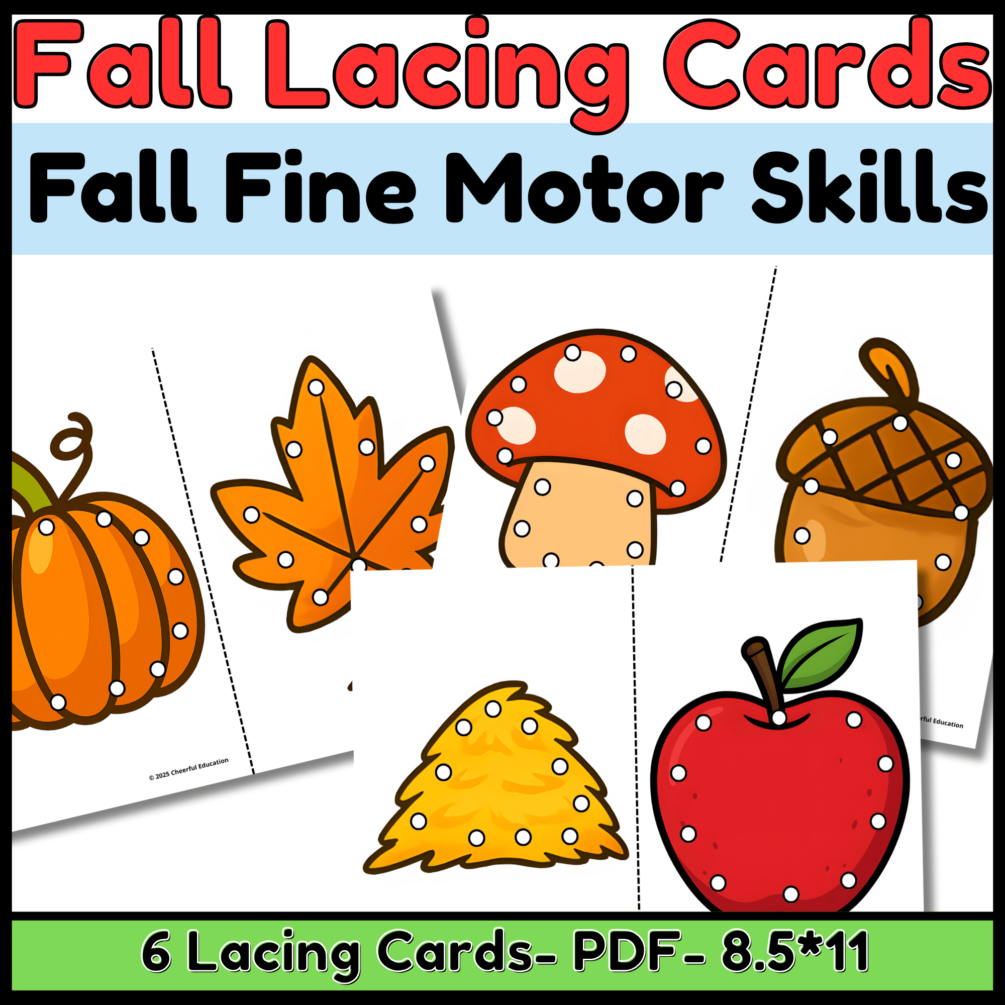 Fall Lacing Cards Fall Fine Motor Skills for Preschool Autumn Lacing ...
