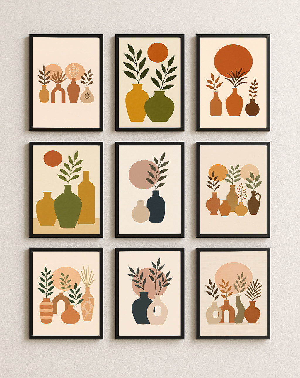 Set of 9 Boho Gallery Wall Art, Abstract Botanical Prints, - Payhip
