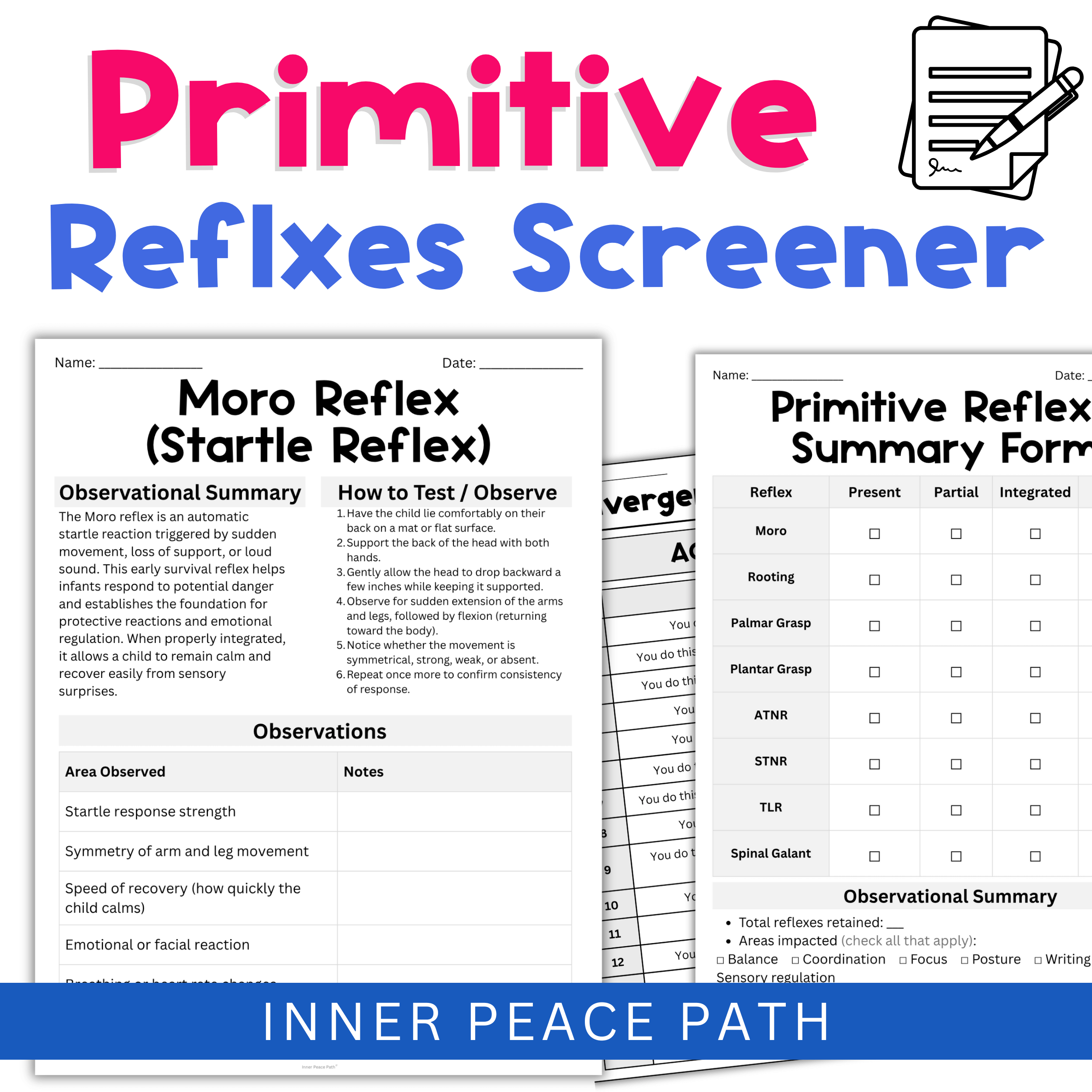 Primative Reflexes Informal Screener Data Collection Sheets for OTs PTs ...