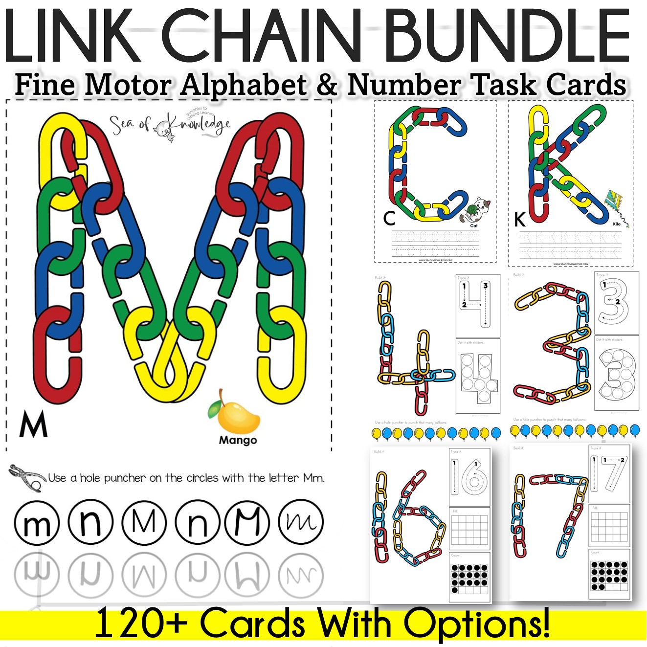 Chain Link Activities | Alphabet Strips | Fine Motor Number Cards C ...