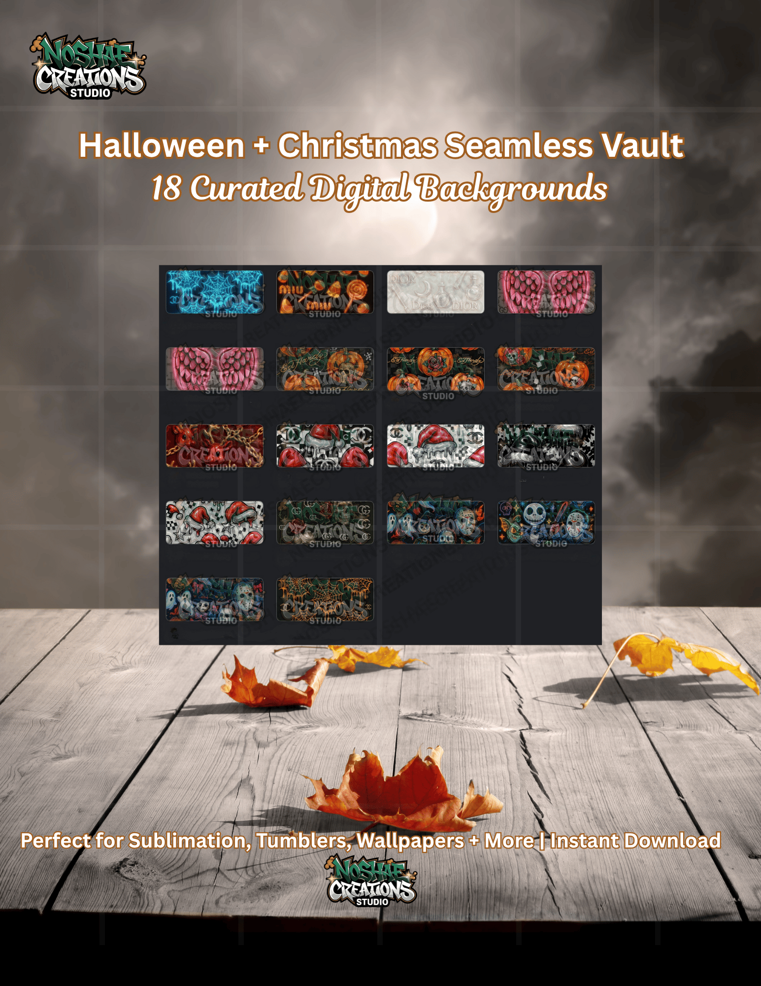Halloween Christmas Seamless Vault | 18 Curated Digital Backgrounds for ...