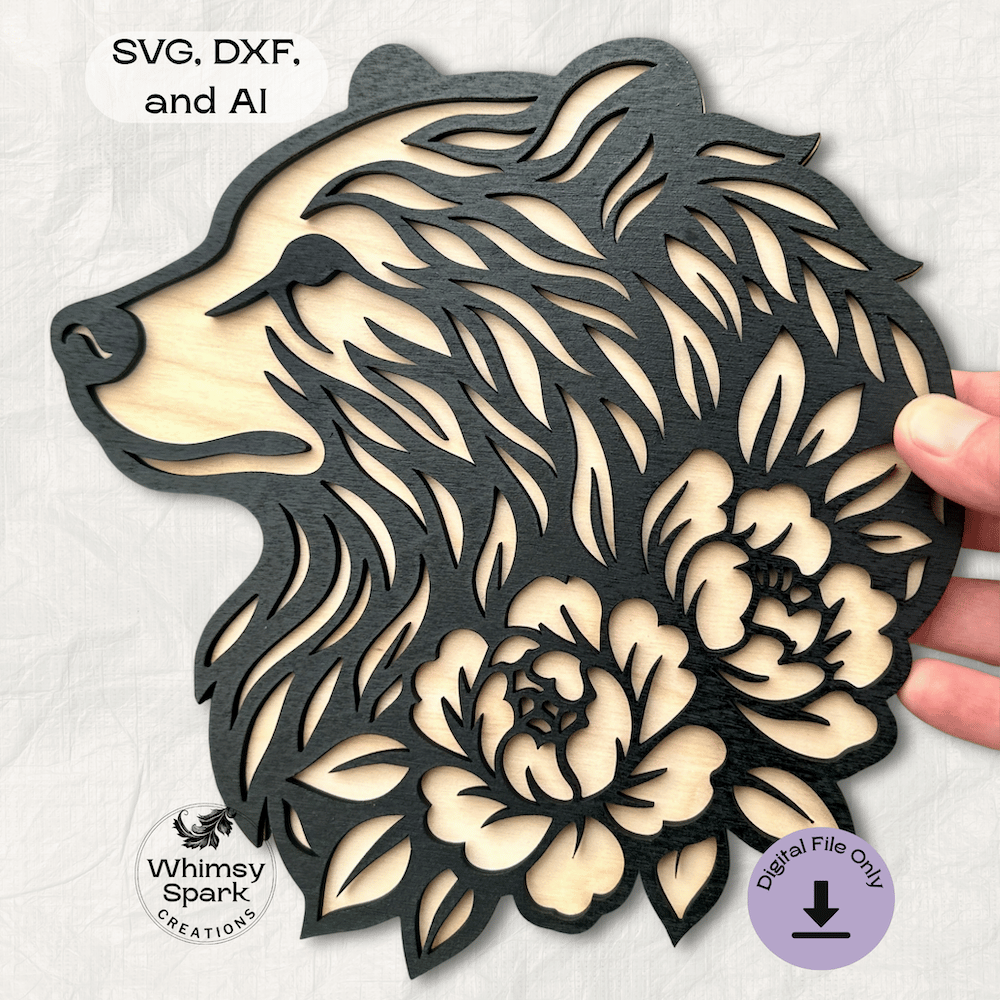Floral Bear SVG Layered Laser Cut File Animal Layered Wall Art for ...