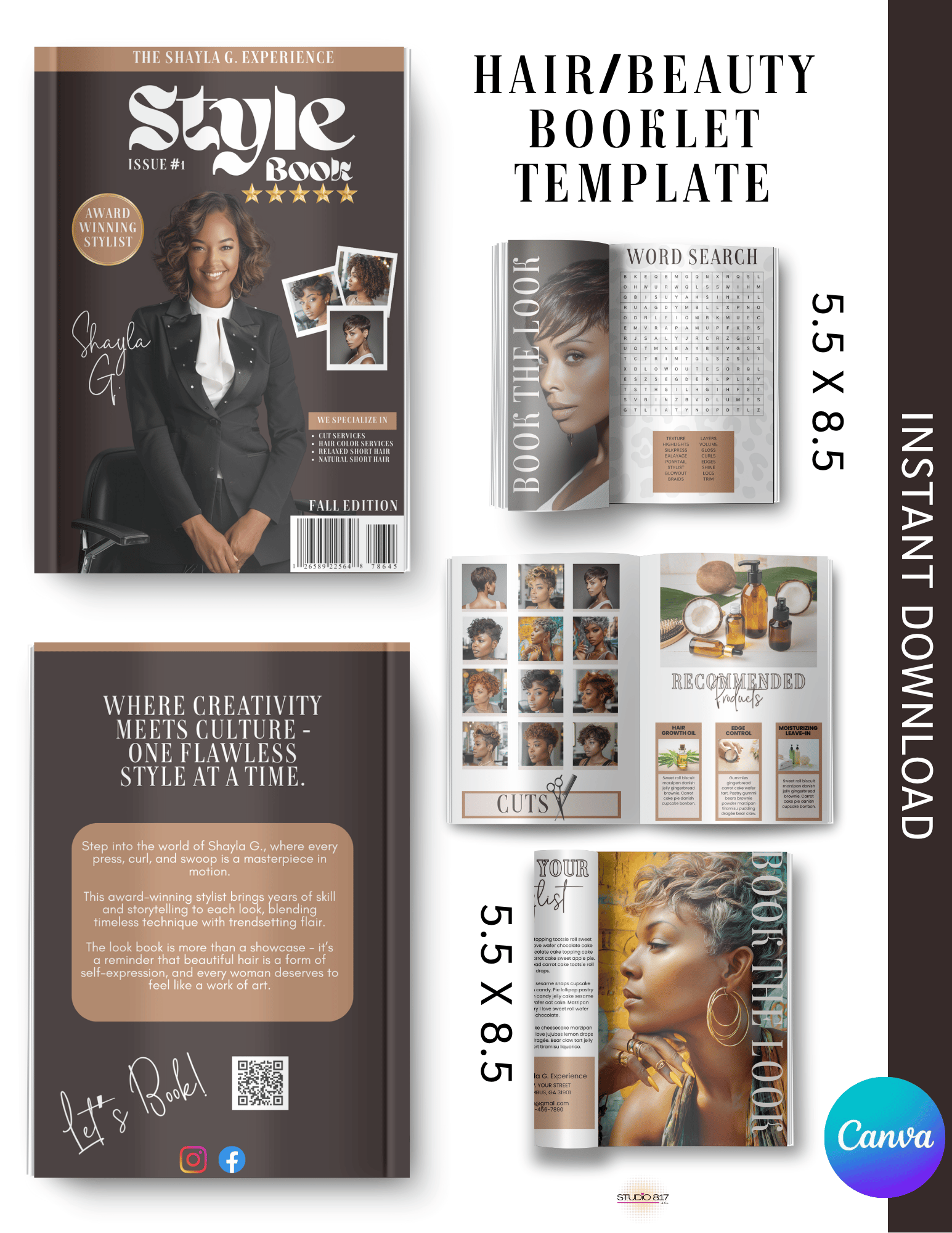 Hairstyle Lookbook Booklet Template – Editable Salon Portfolio Book in ...