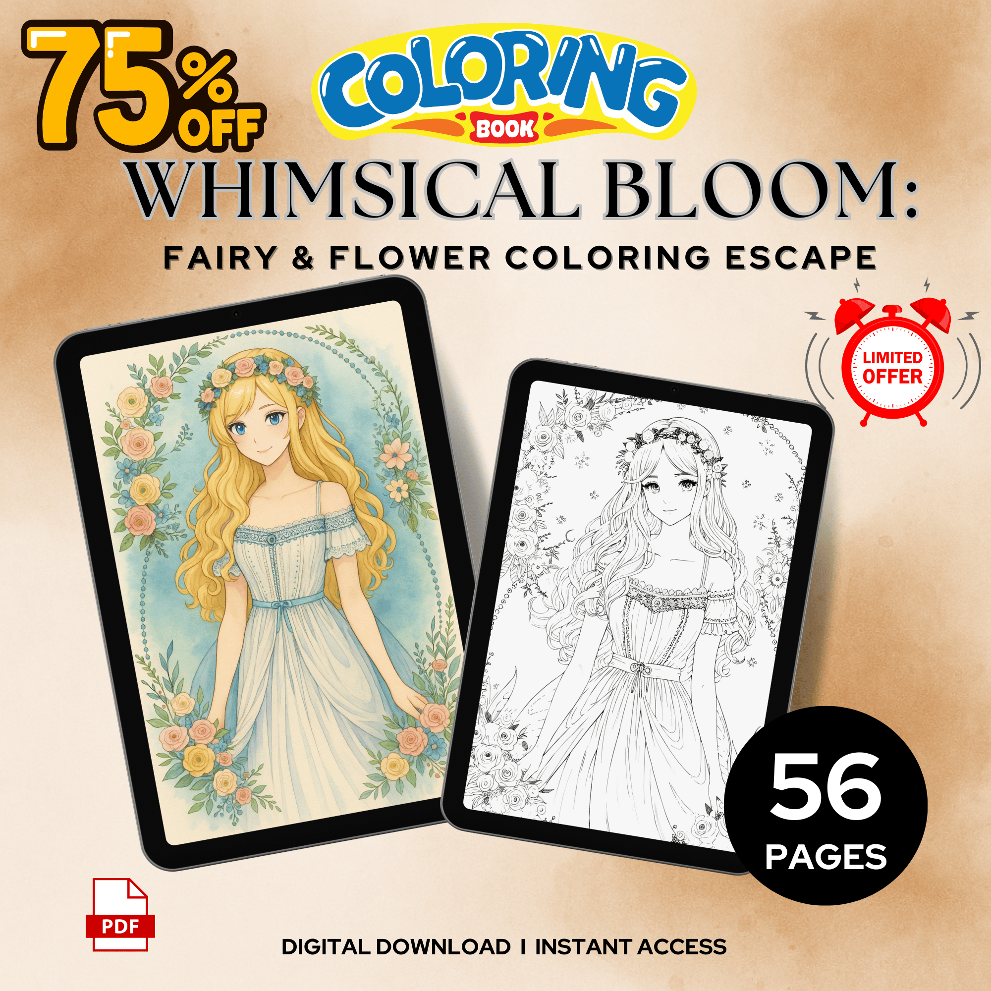 56 Fairy & Flower Coloring Pages – Printable Whimsical Garden Book for ...